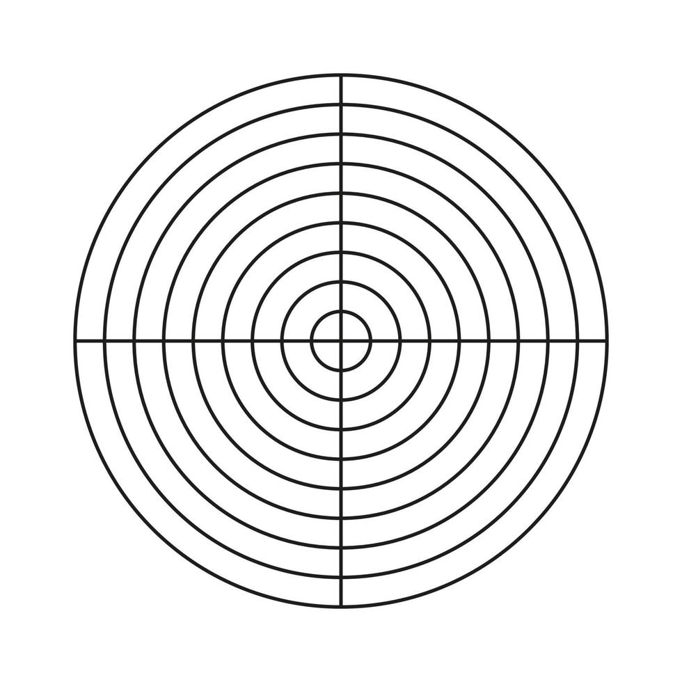 Polar grid of 8 concentric circles and 4 degrees steps. Circle diagram ...