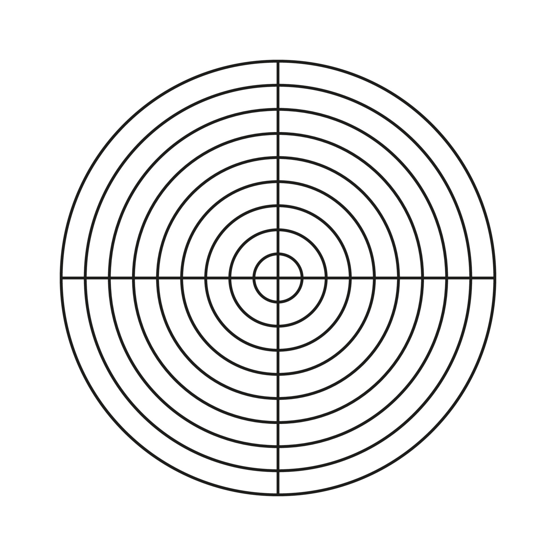 Polar grid of 8 concentric circles and 4 degrees steps. Circle diagram ...