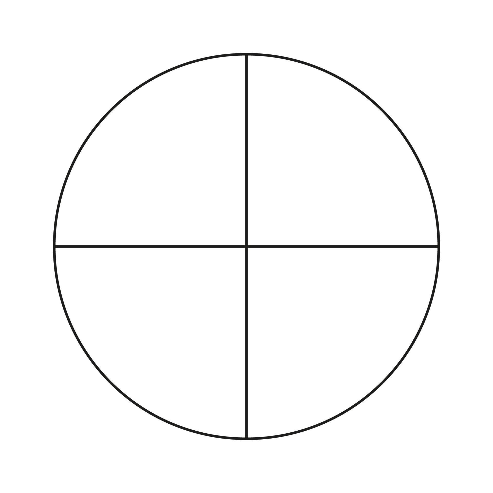 Circle divided in 4 segments. Pizza or pie round shape cut in equal slices. Outline style ...