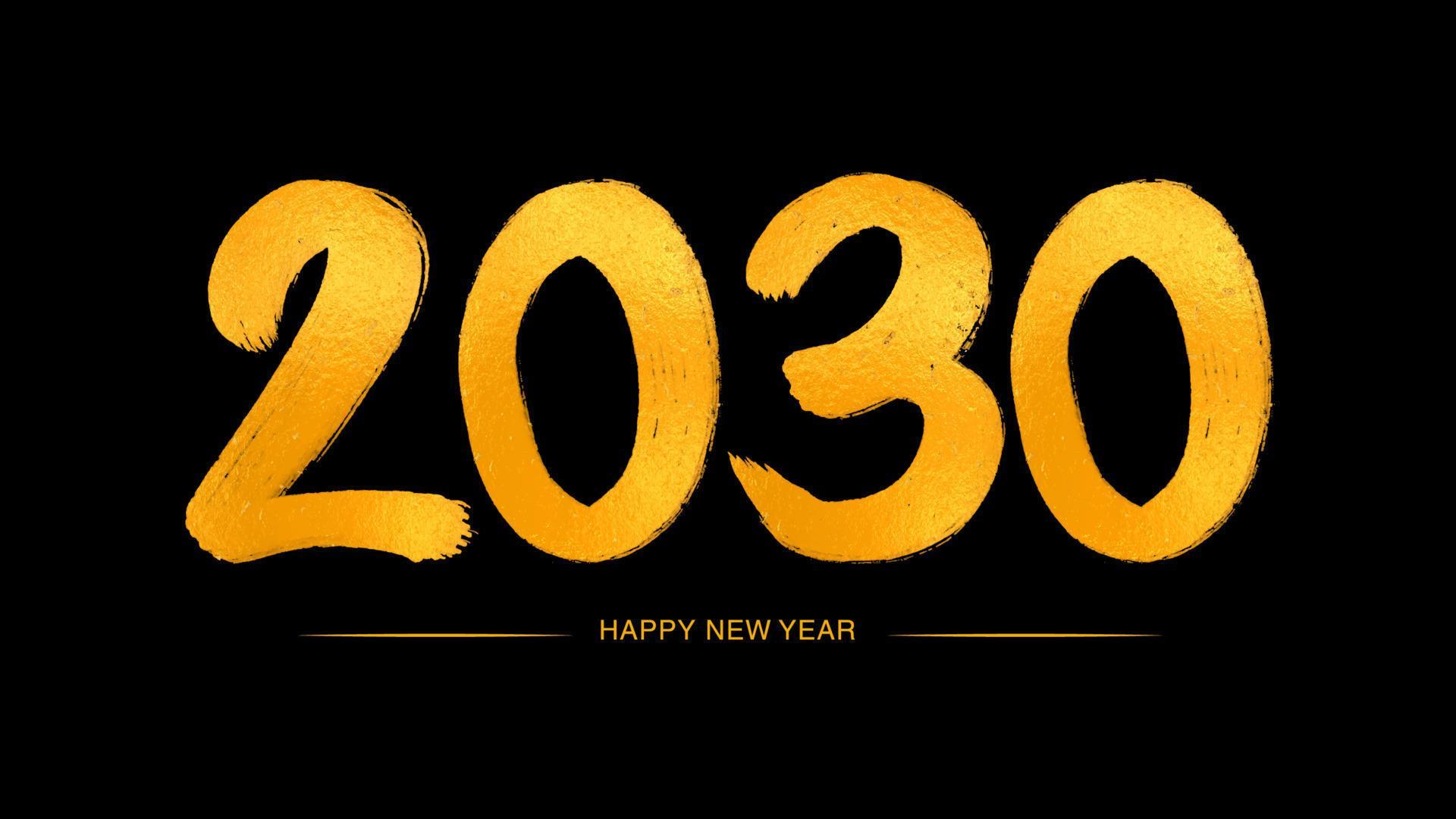 feliz año nuevo 2030 números dorados caligrafía manuscrita, ilustración de vector de año 2030 ...