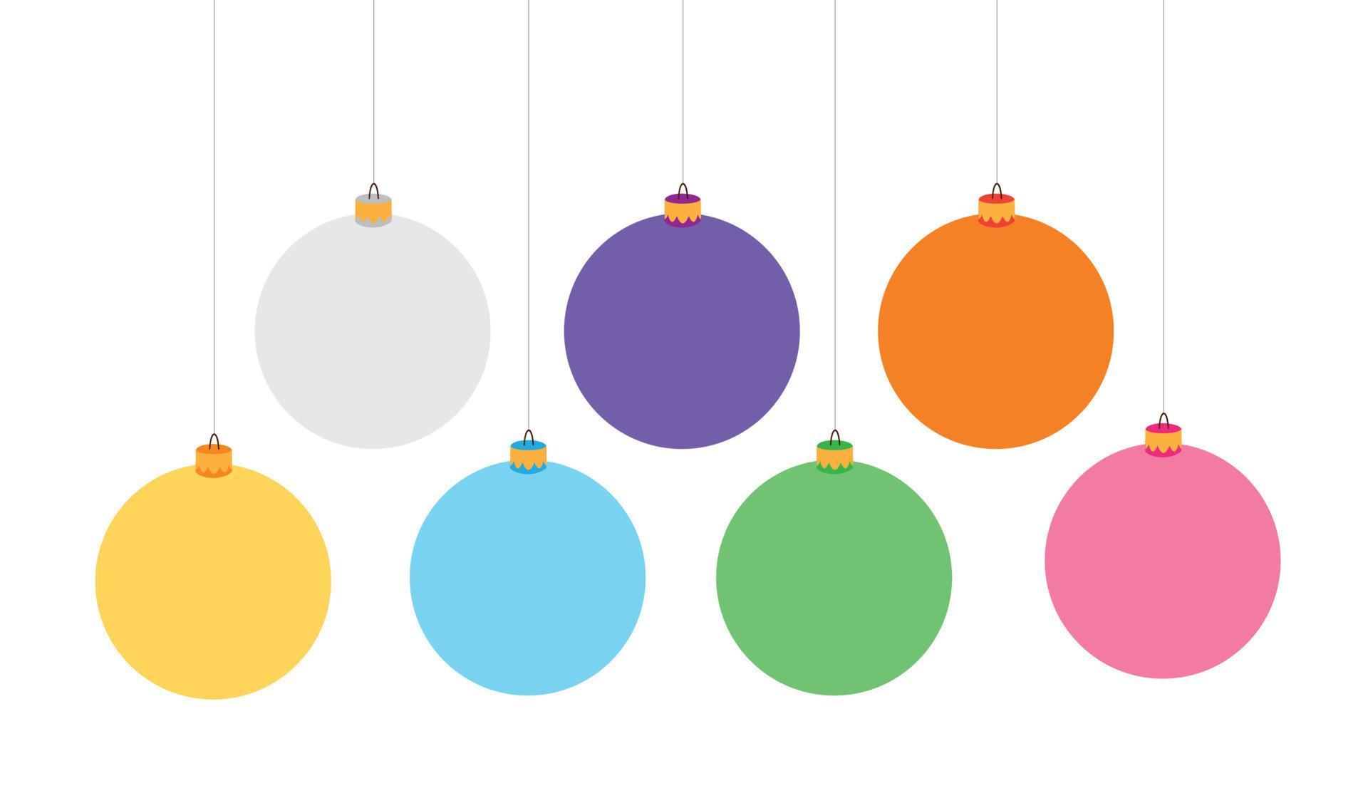Collection of shiny colorful christmas baubles hanging on strings ...