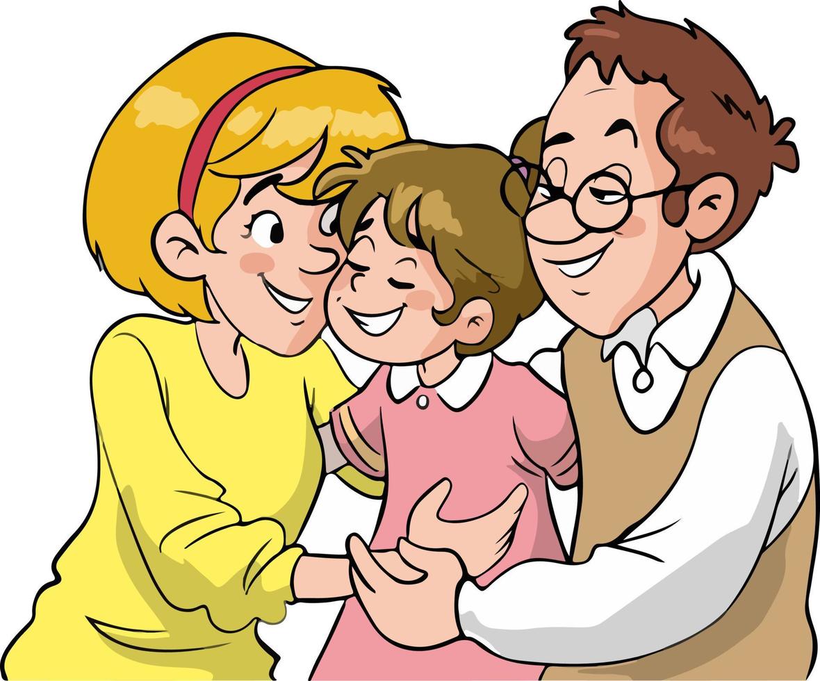 Cartoon Family Of 3 With Boy