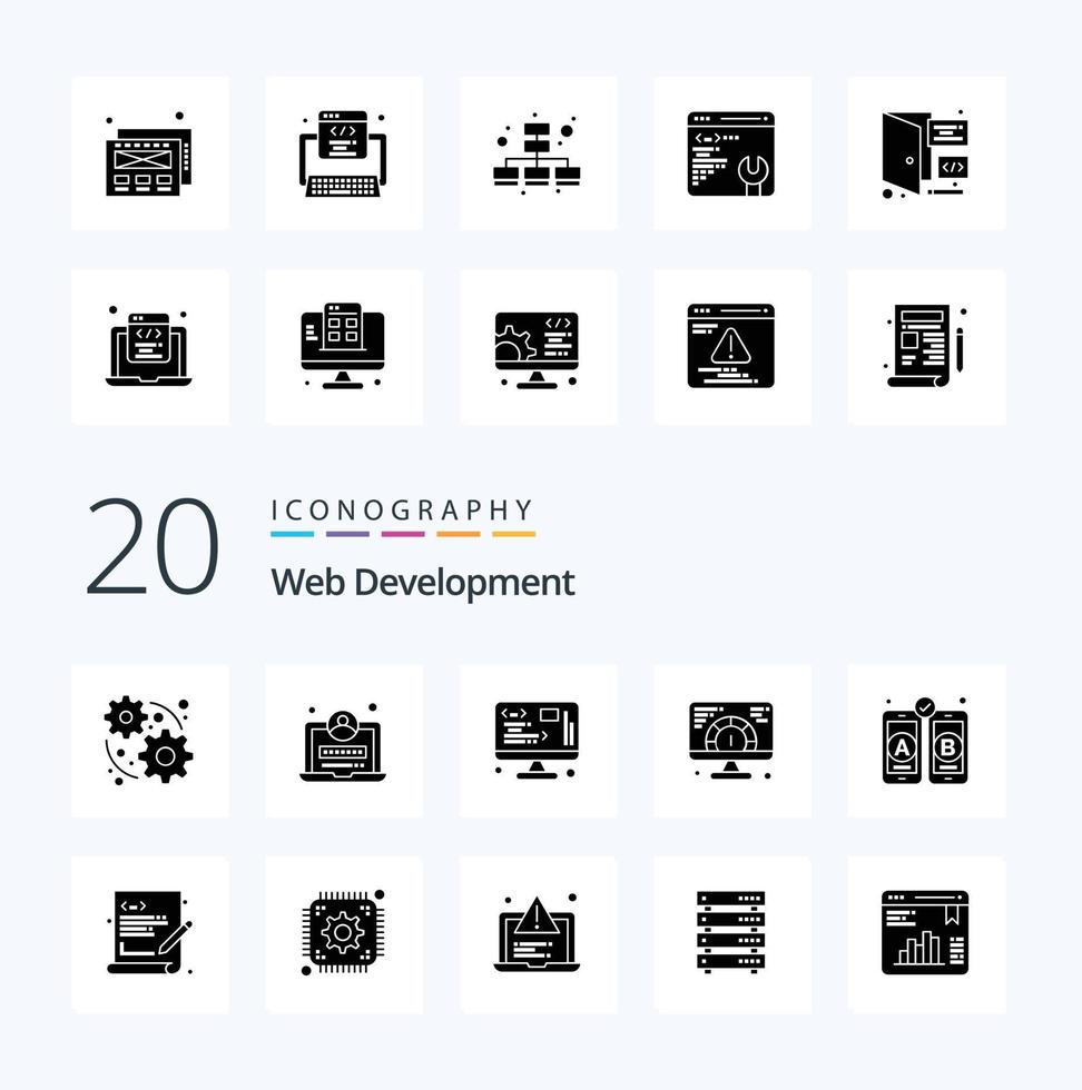 20 Web Development Solid Glyph icon Pack like coding web design management development website ...