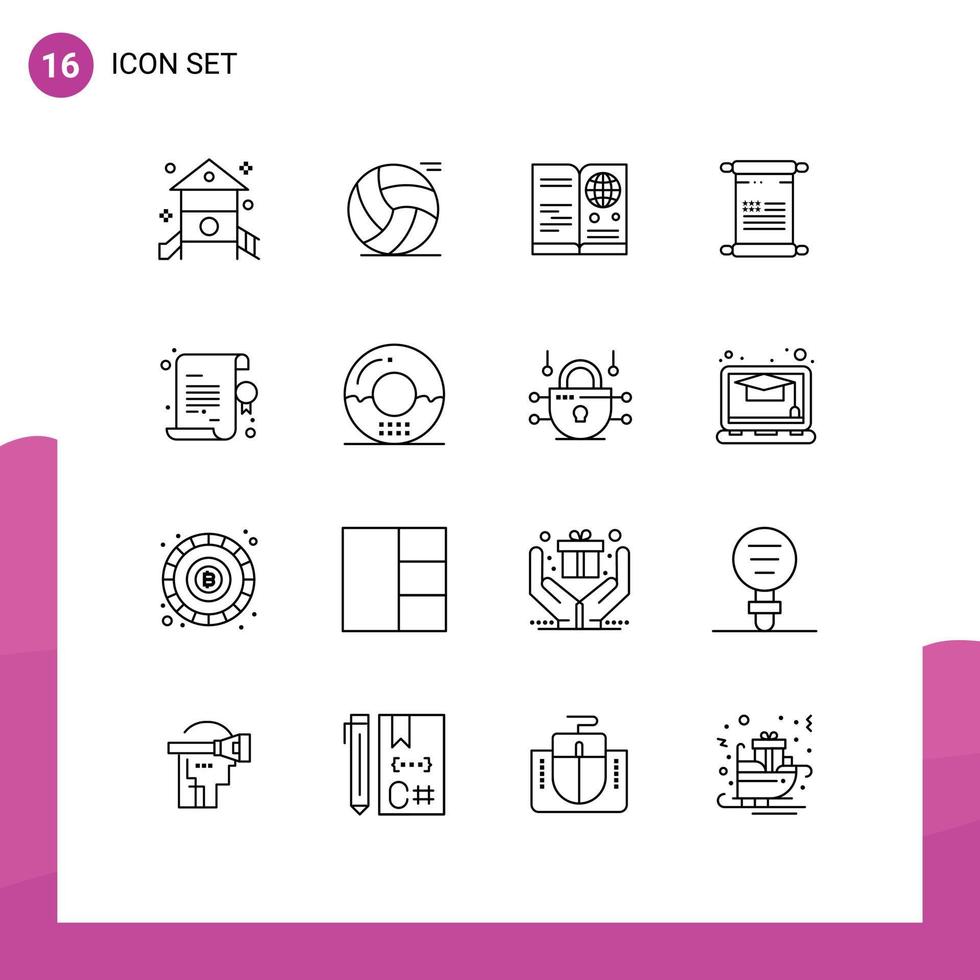 Set Of 16 Modern Ui Icons Symbols Signs For Usa Text Play Scroll Travel