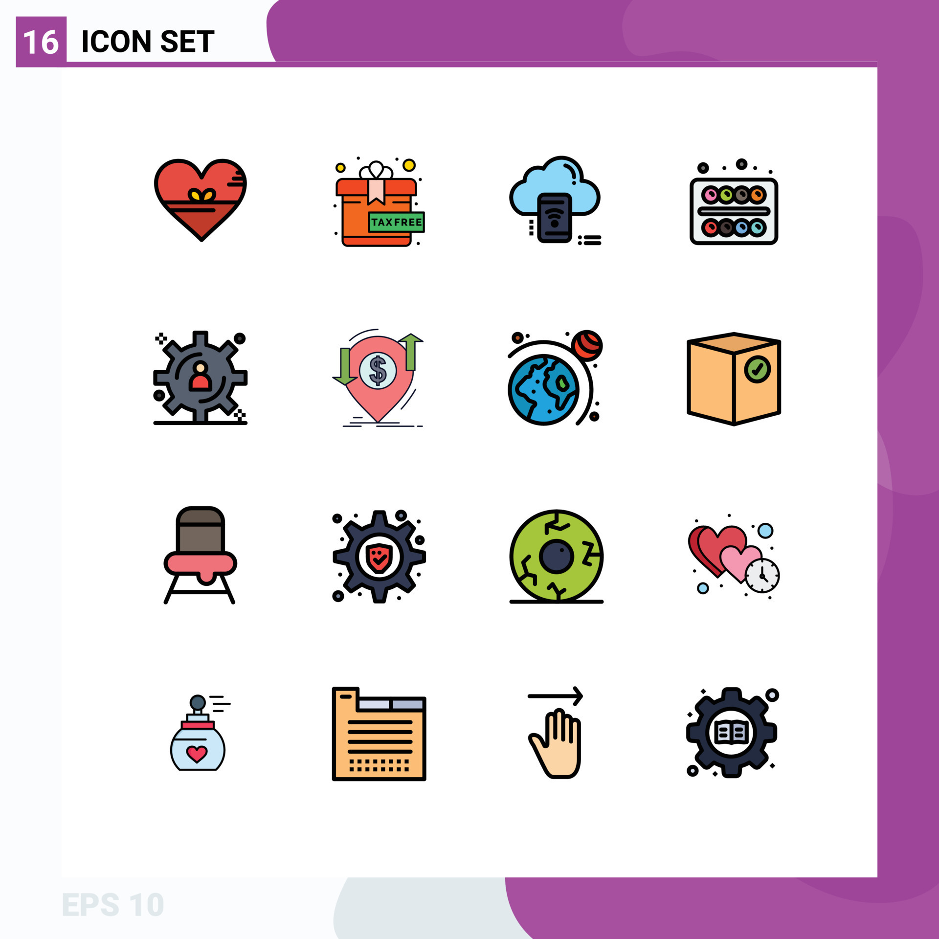 Set of 16 Modern UI Icons Symbols Signs for big data development school wifi painting connected ...