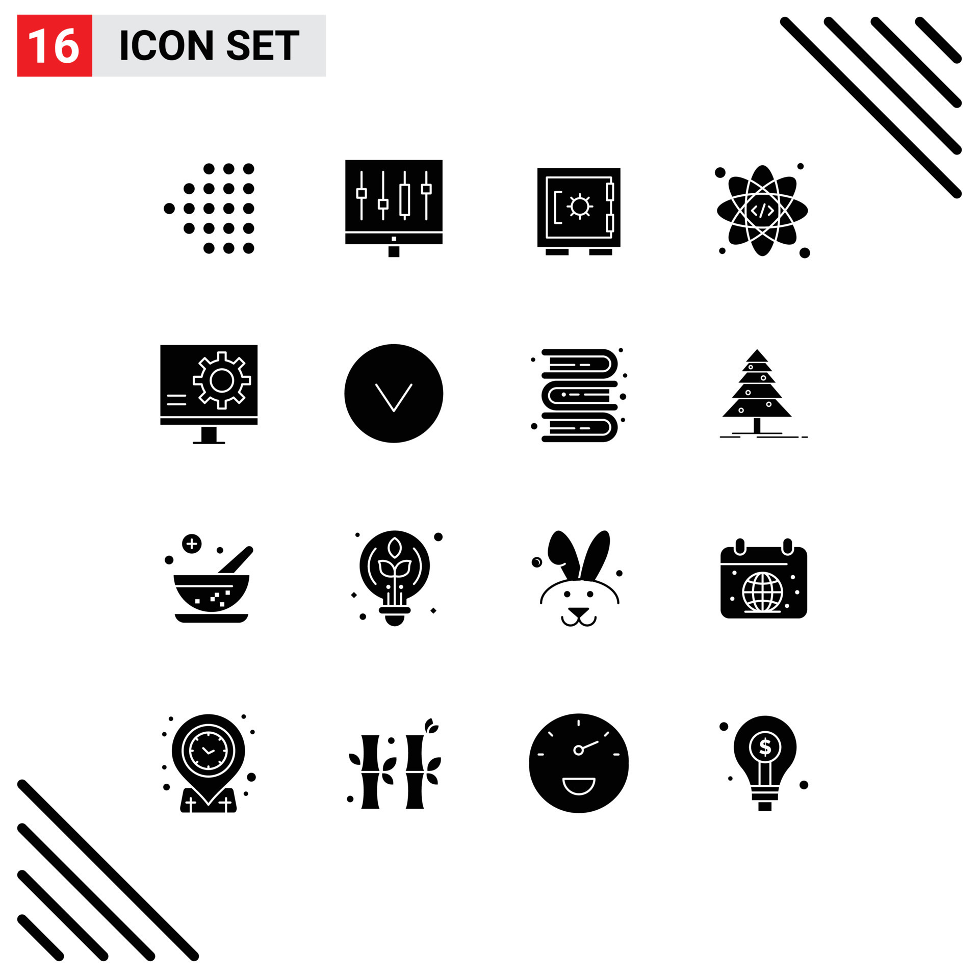 Set Of 16 Modern Ui Icons Symbols Signs For Development Bug Lock Coding Web Editable Vector