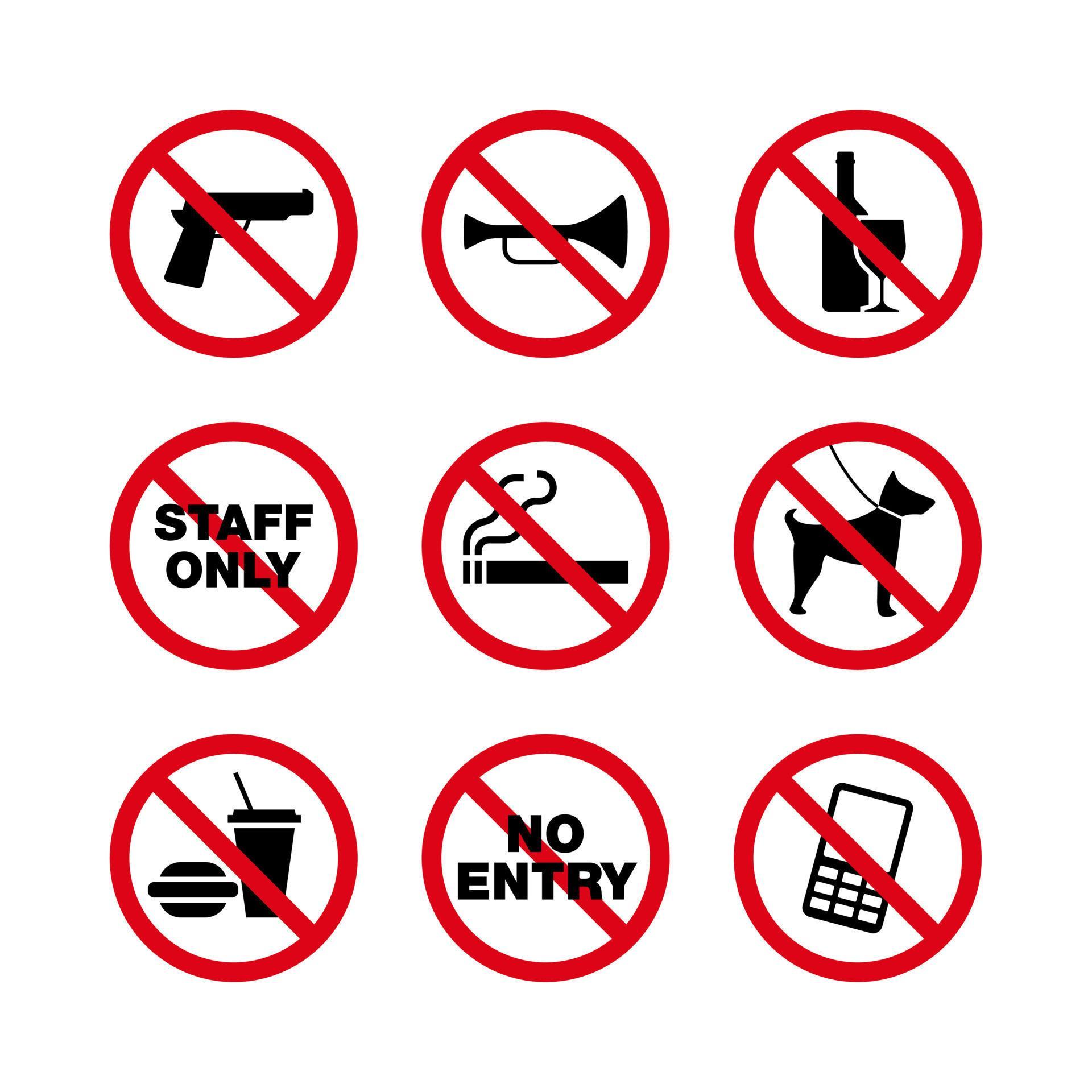 Prohibition sign vector set. Suitable for design element of work safety ...