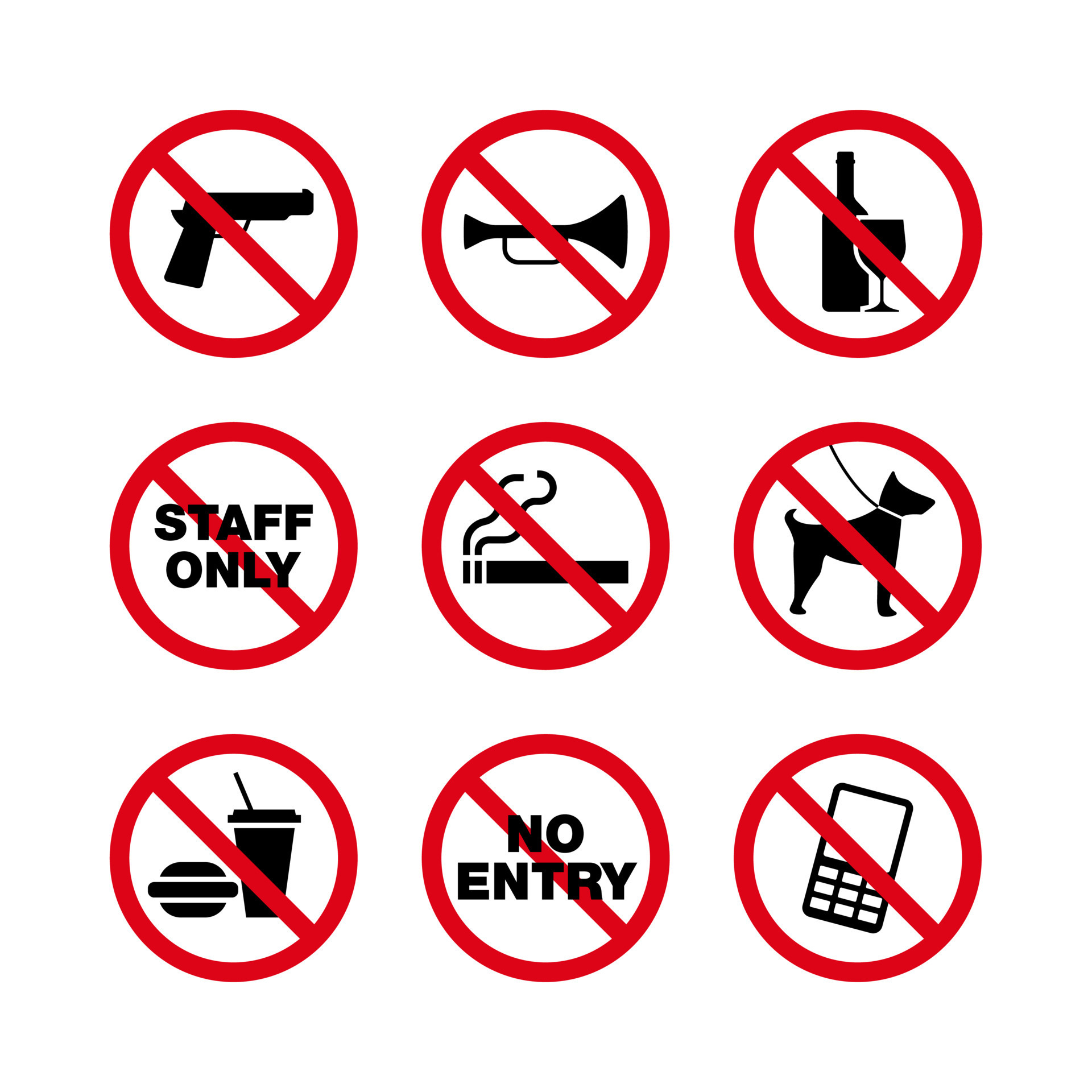 Prohibition sign vector set. Suitable for design element of work safety ... Prohibition sign vector set. Suitable for design element of work safety ...
