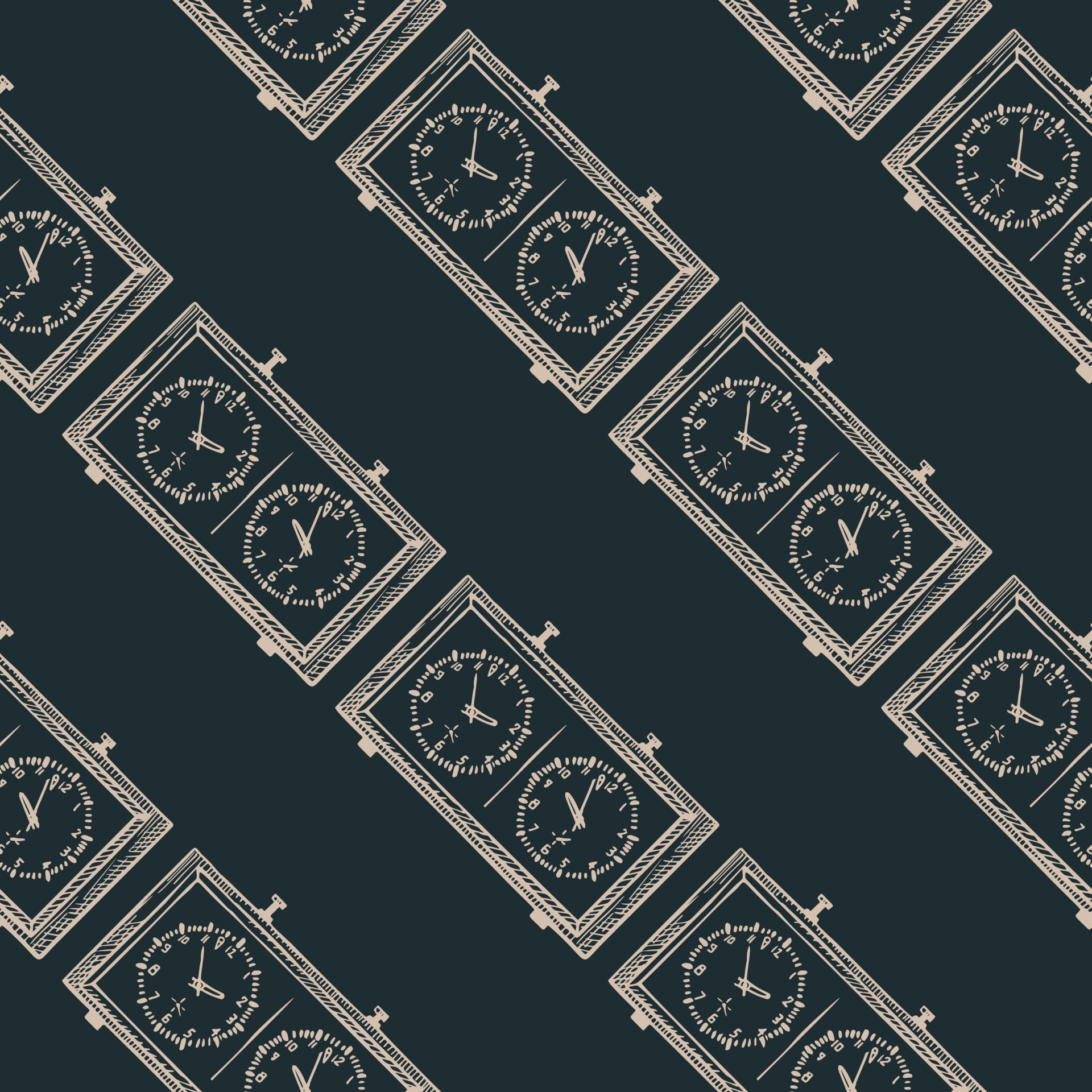 Chess clock engraved seamless pattern. Retro watch for chess game in ...