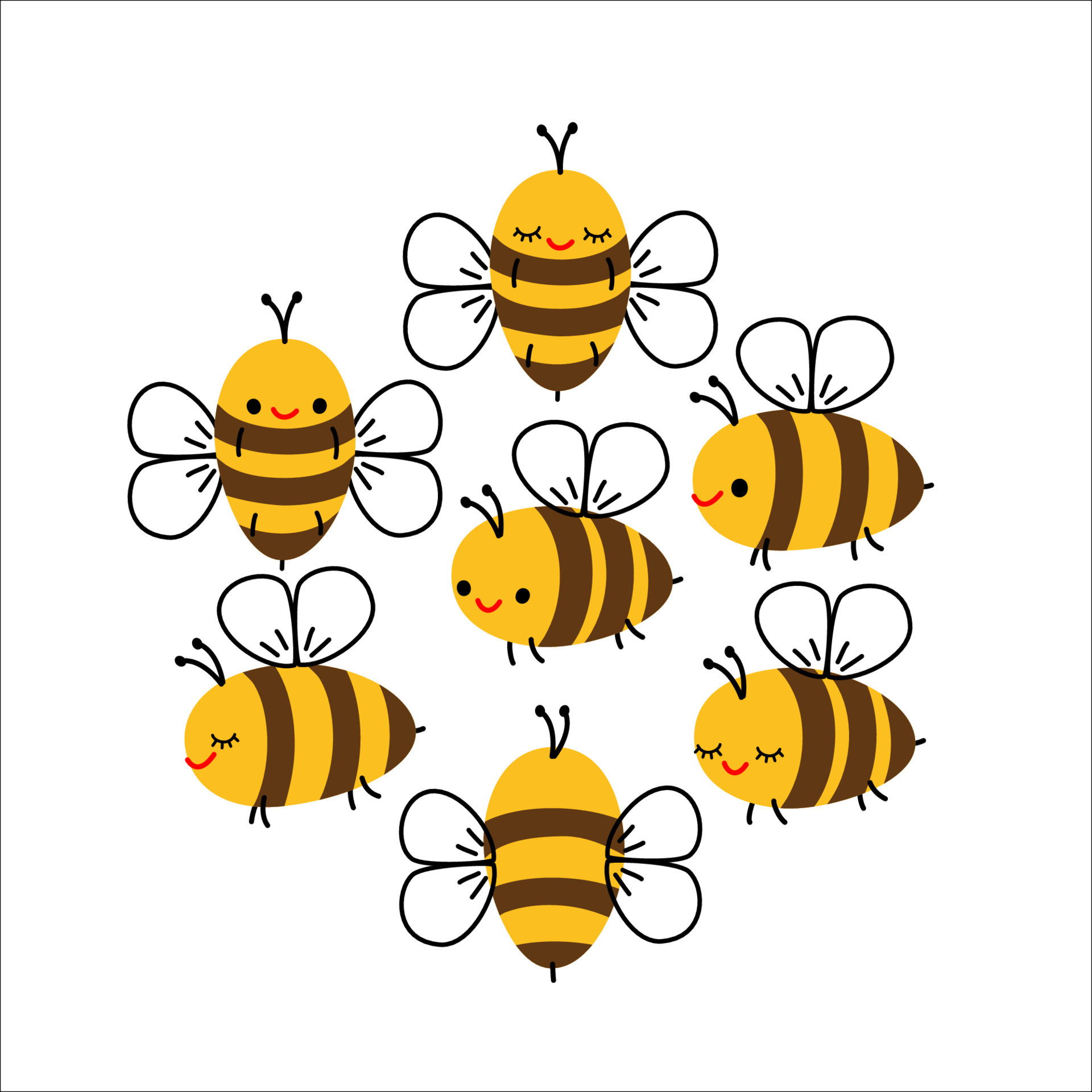 Vector Illustration Of Cute Cartoon Bees On White Background Insect