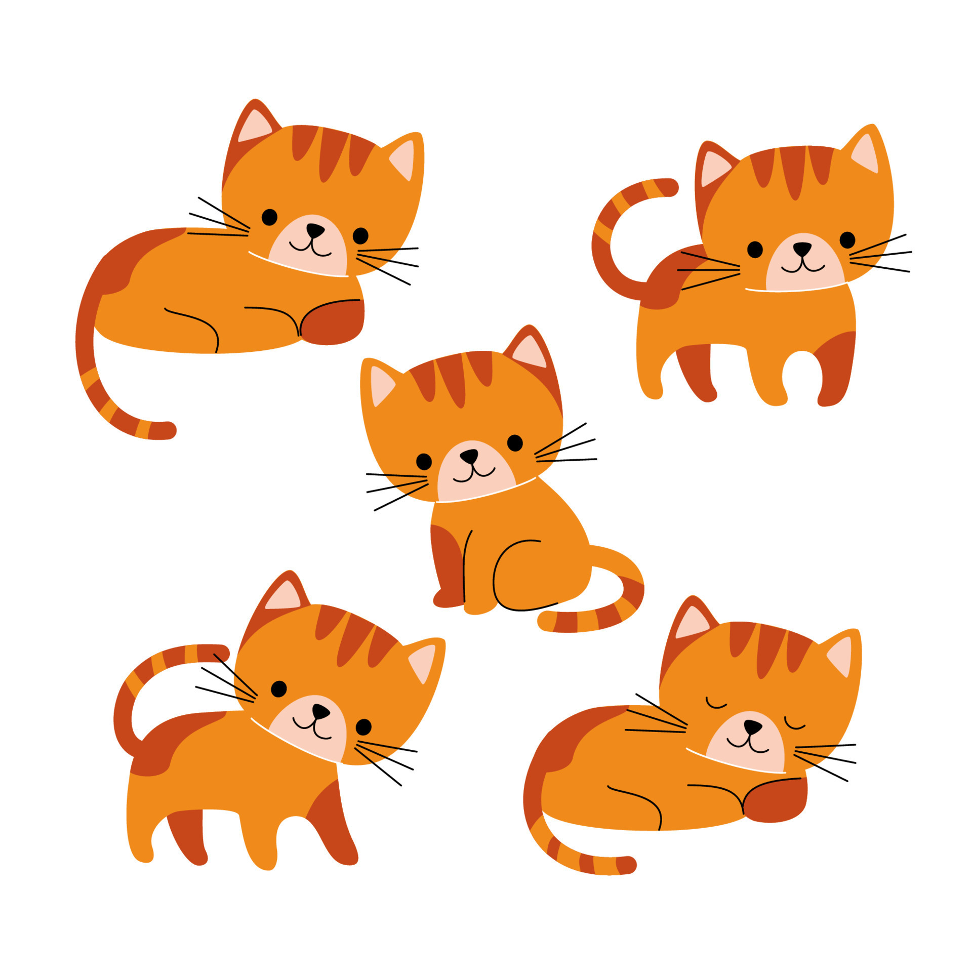 Cartoon Ginger Cat With Different Poses And Emotions Cute Vector