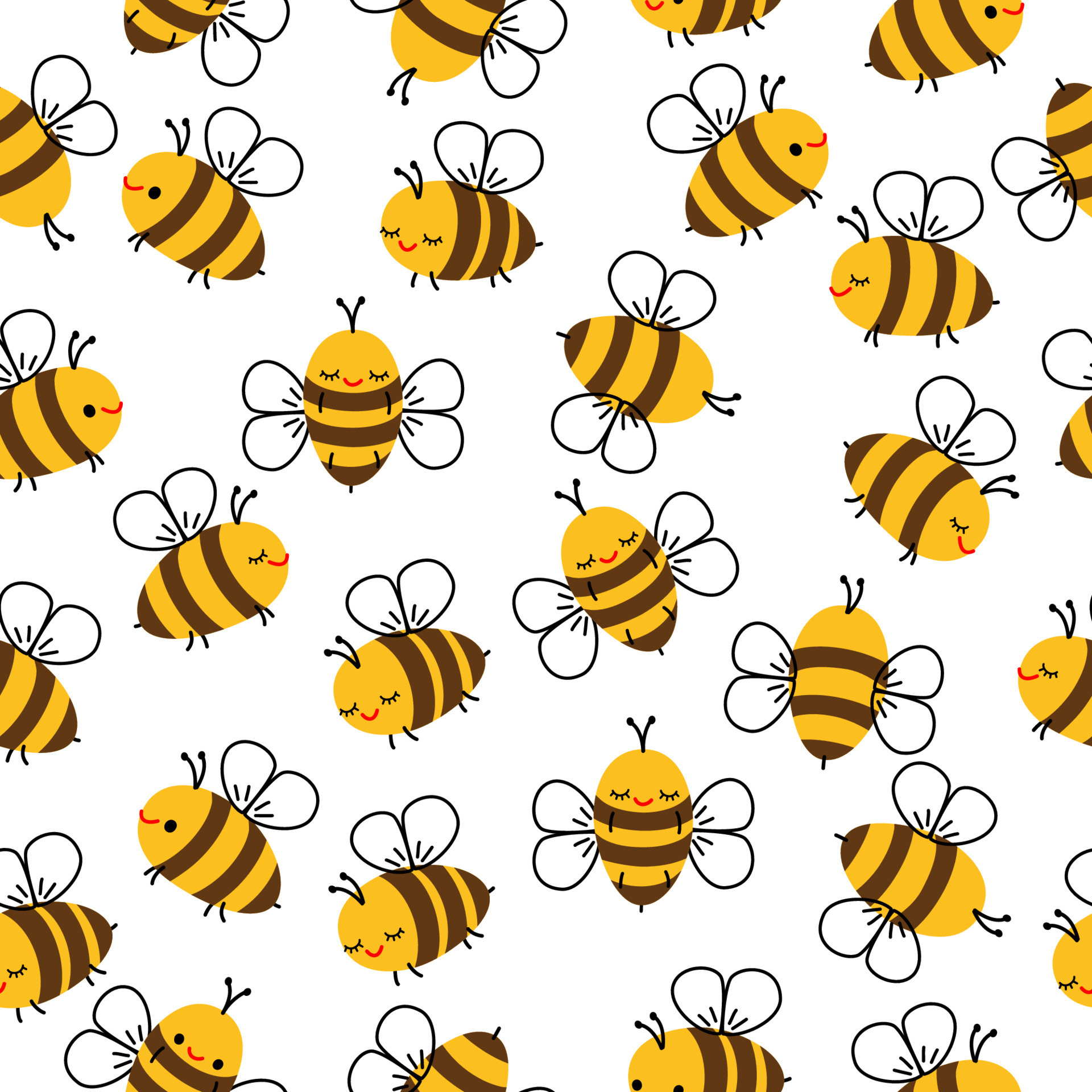 Patrón Vectorial Sin Costuras Con Abejas Voladoras De Dibujos Animados Sobre Fondo Blanco
