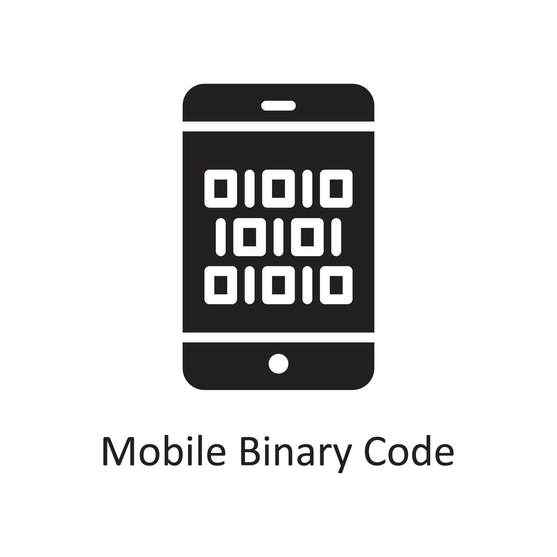 Mobile Binary Code Vector Solid Icon Design illustration. Business And Data Management Symbol on ...