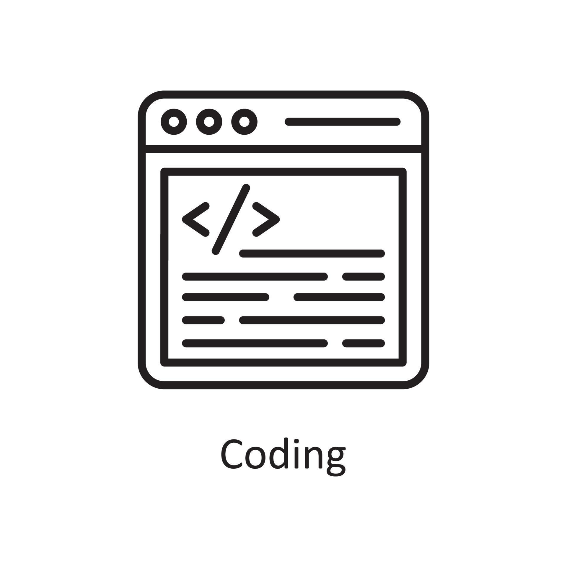 Coding Vector Outline Icon Design illustration. Design and Development ...