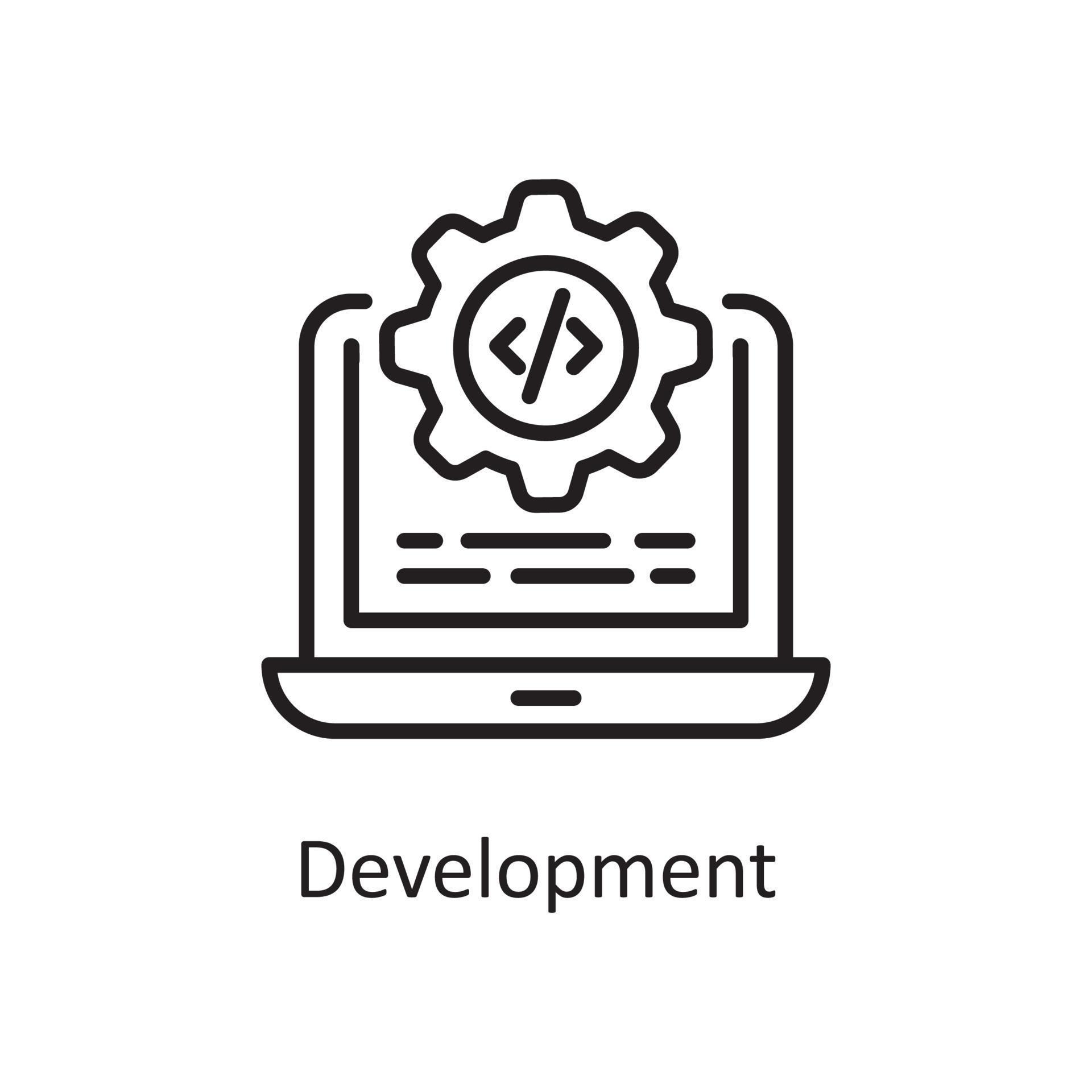 Development Vector Outline Icon Design illustration. Design and Development Symbol on White ...