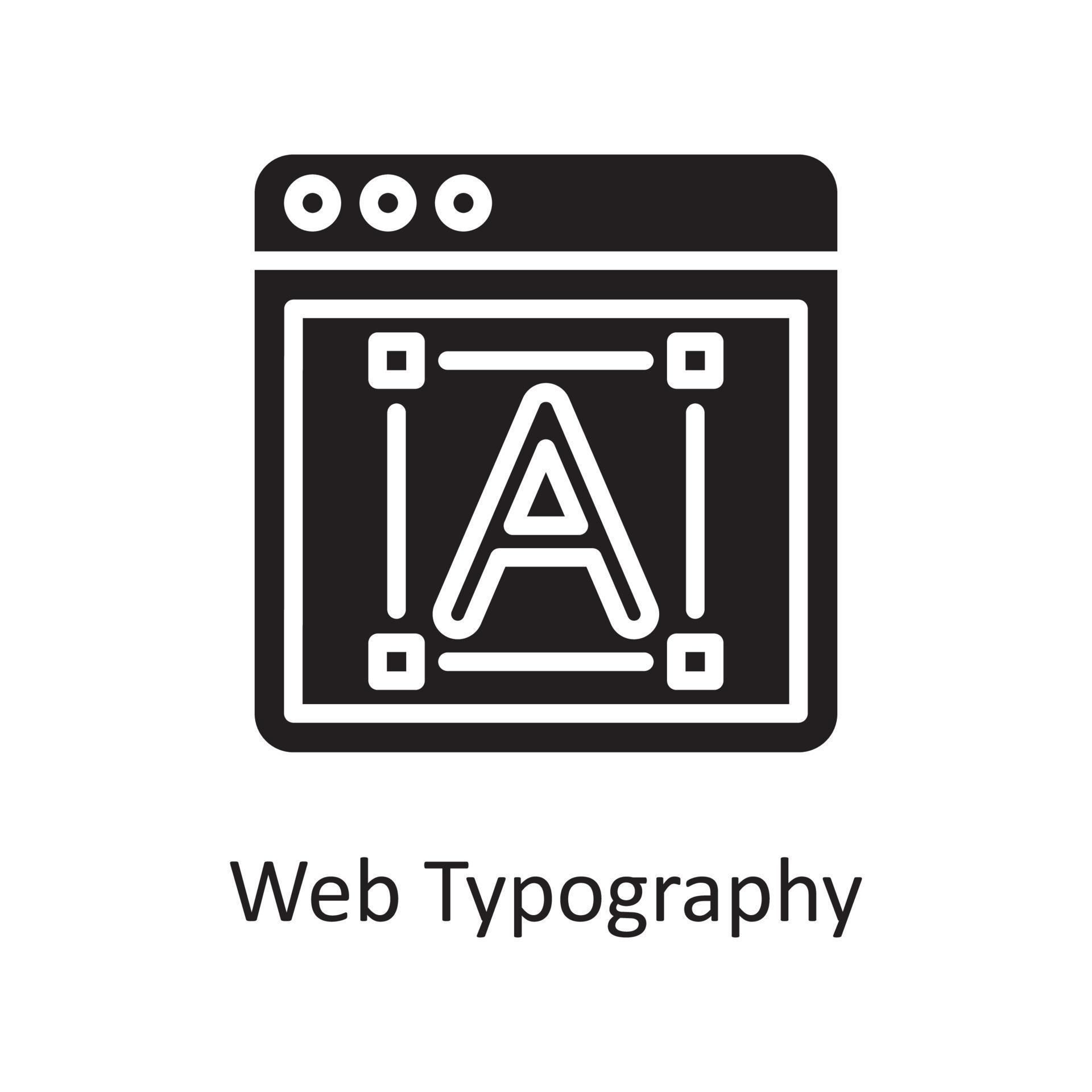 Web Typography Vector Solid Icon Design illustration. Design and Development Symbol on White ...