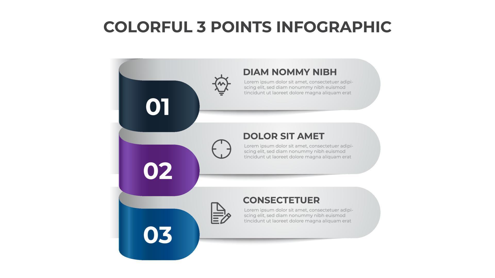 Colorful 3 points of steps, list layout diagram, infographic element template vector. 16878536 ...