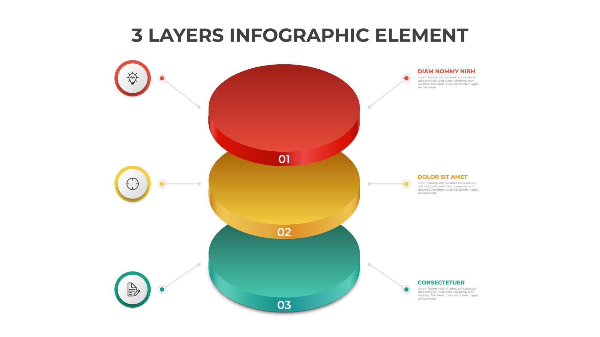 3 layers infographic element template vector, vertical list diagram for presentation layout, etc ...