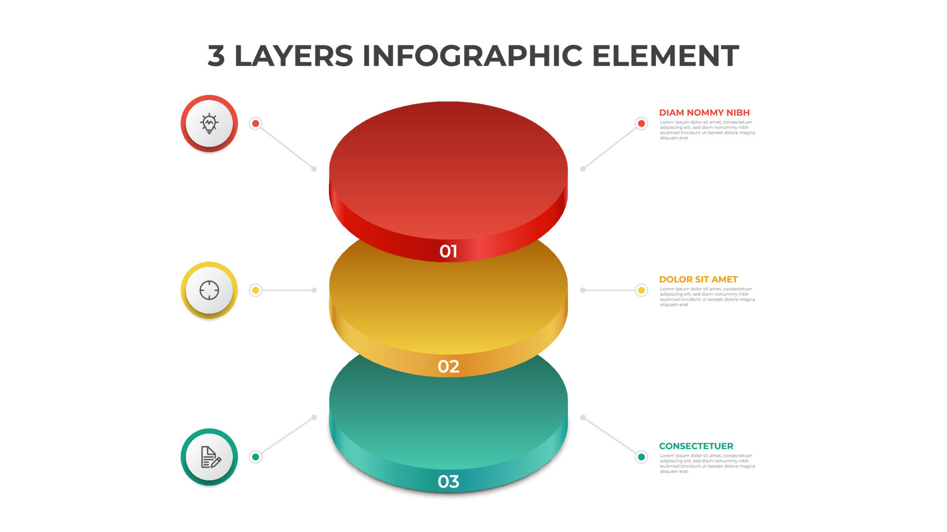 3 layers infographic element template vector, vertical list diagram for presentation layout, etc ...