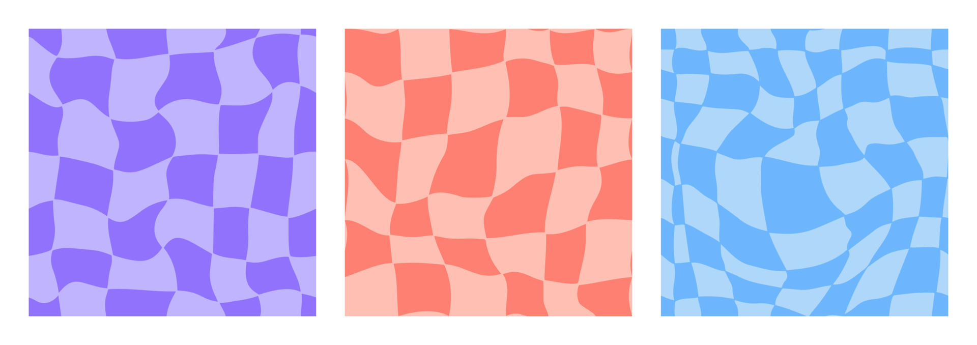 Distorted checkered 1960, 1970 seamless pattern set. Groovy retro ... Distorted checkered 1960, 1970 seamless pattern set. Groovy retro ...