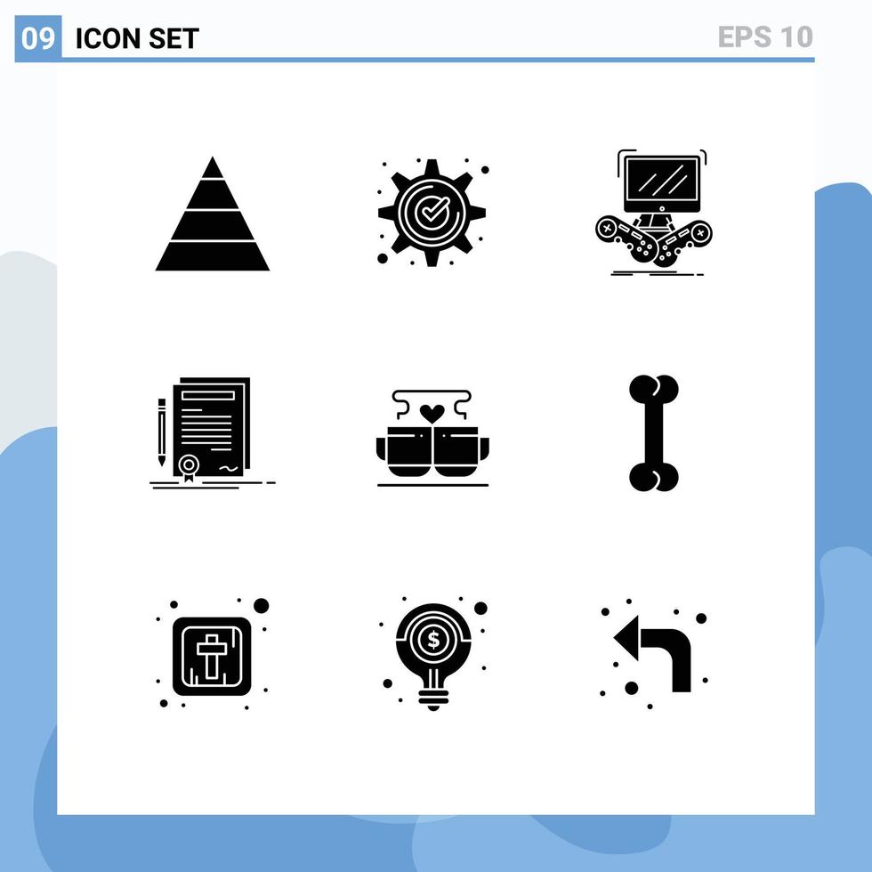 Group of 9 Solid Glyphs Signs and Symbols for document contract game ...