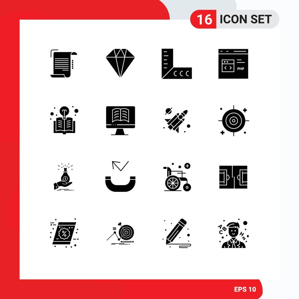 Universal Icon Symbols Group of 16 Modern Solid Glyphs of education php ...
