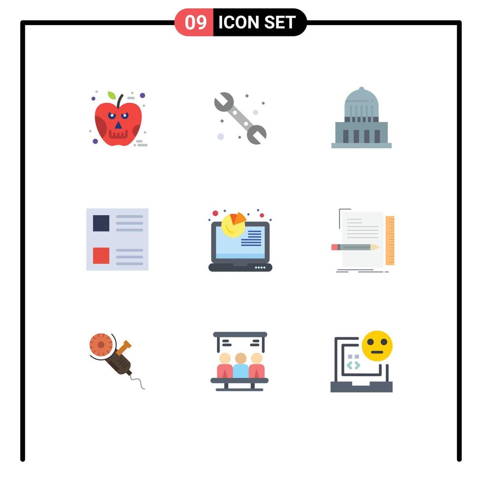 Group of 9 Flat Colors Signs and Symbols for seo analysis building list checkbox Editable Vector ...