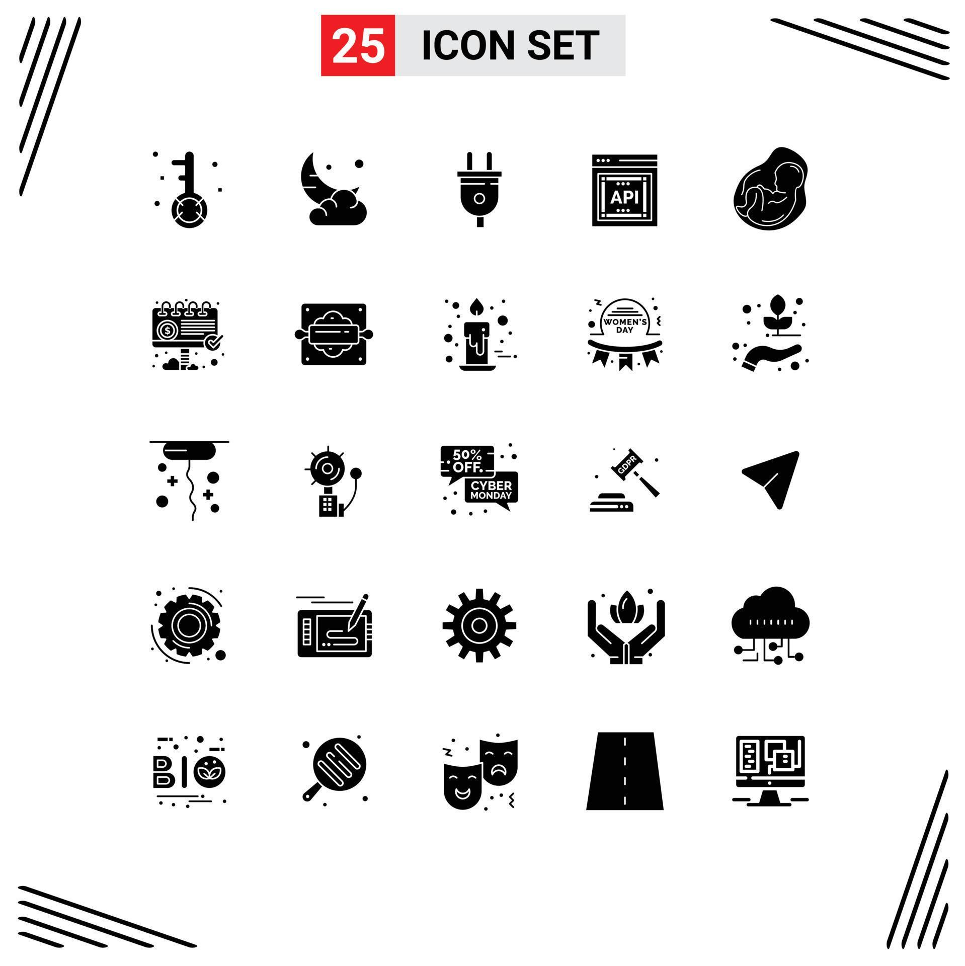 Group of 25 Solid Glyphs Signs and Symbols for software api concept ...