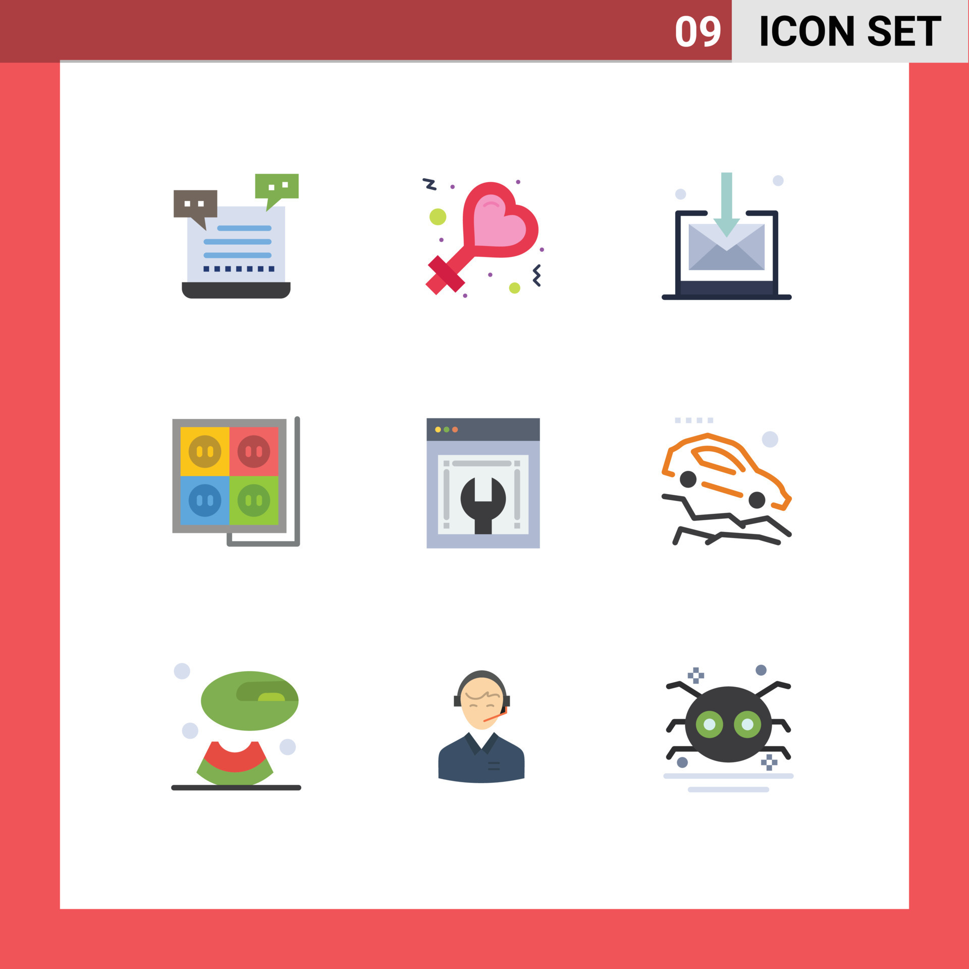 Editable Vector Line Pack Of 9 Simple Flat Colors Of Web Configuration Tool Business Socket