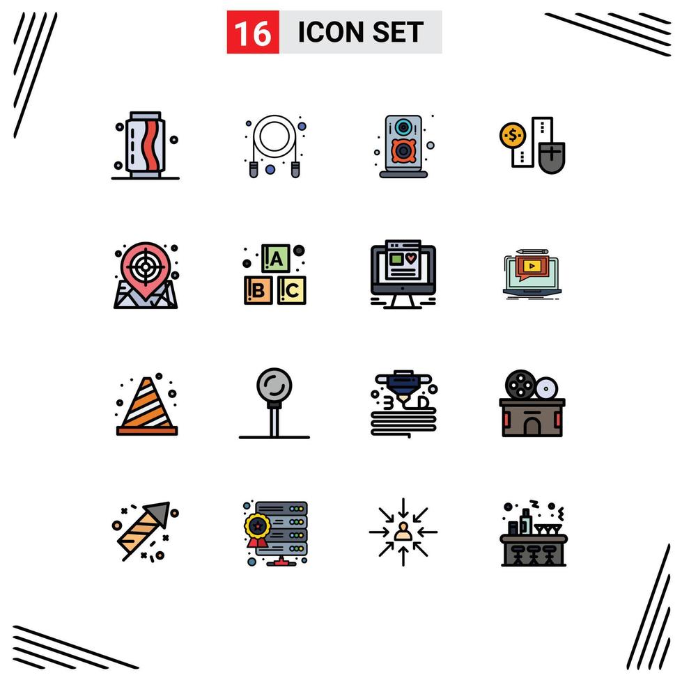 16 User Interface Flat Color Filled Line Pack Of Modern Signs And Symbols Of Location Connection