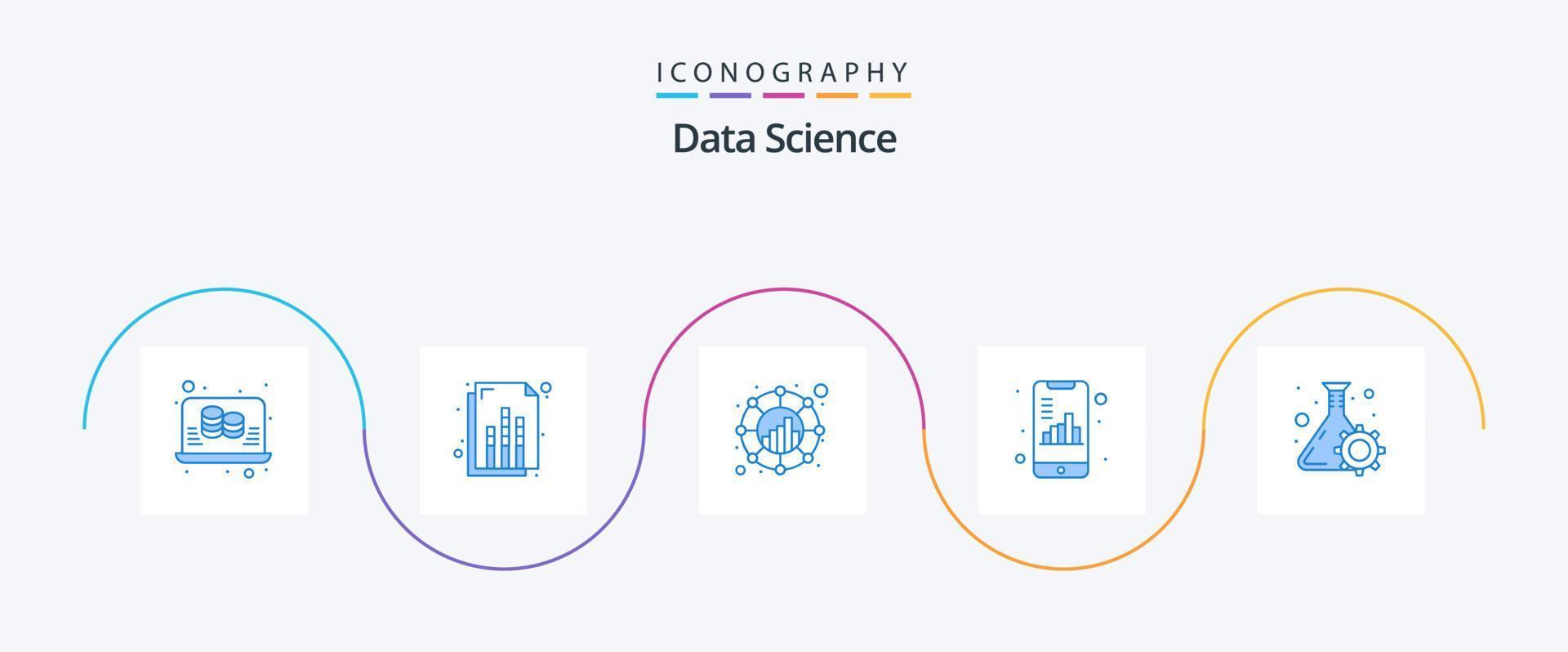 Data Science Blue 5 Icon Pack Including flask. graph. communication ...