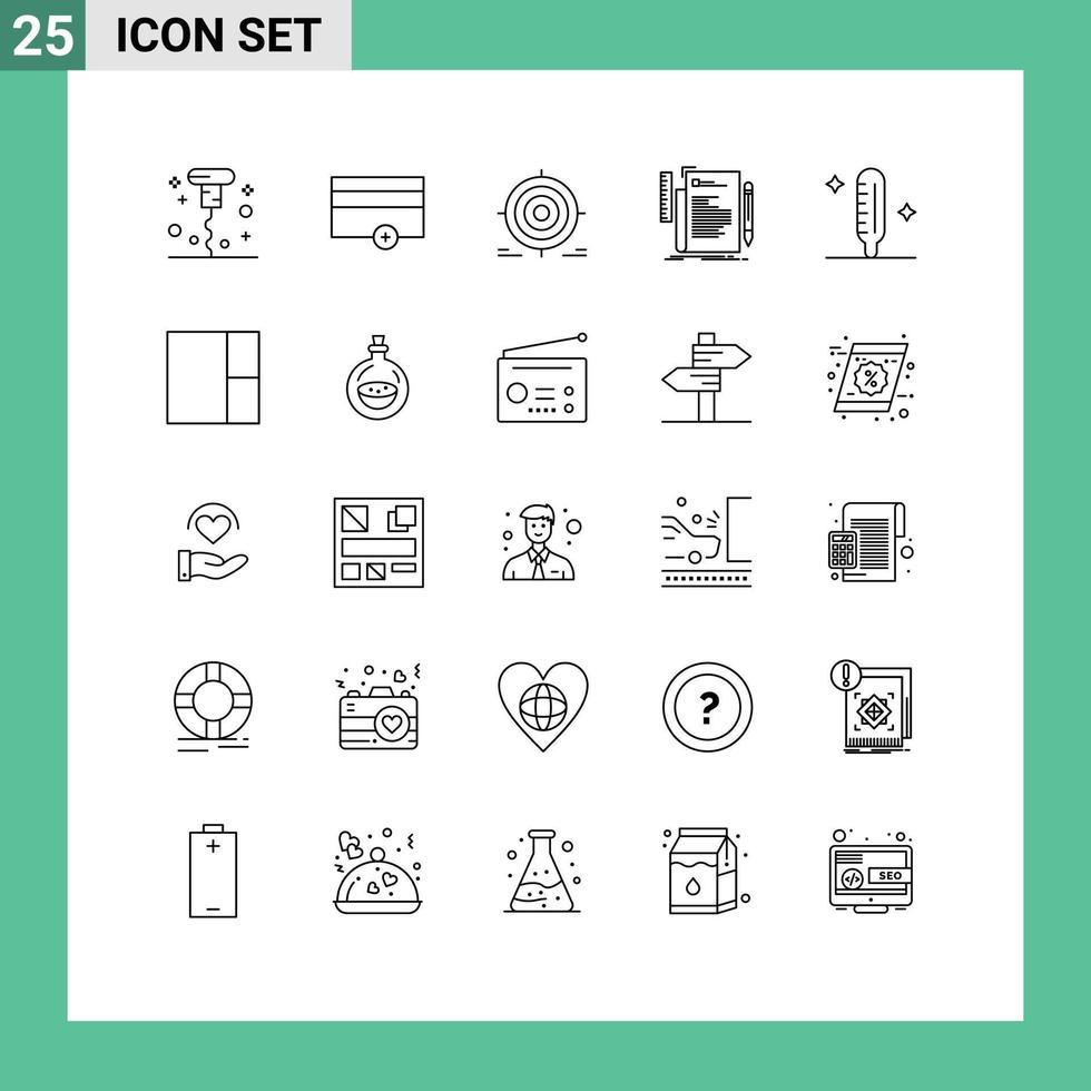 Modern Set Of 25 Lines Pictograph Of Script File Target Coding Objective Editable Vector Design