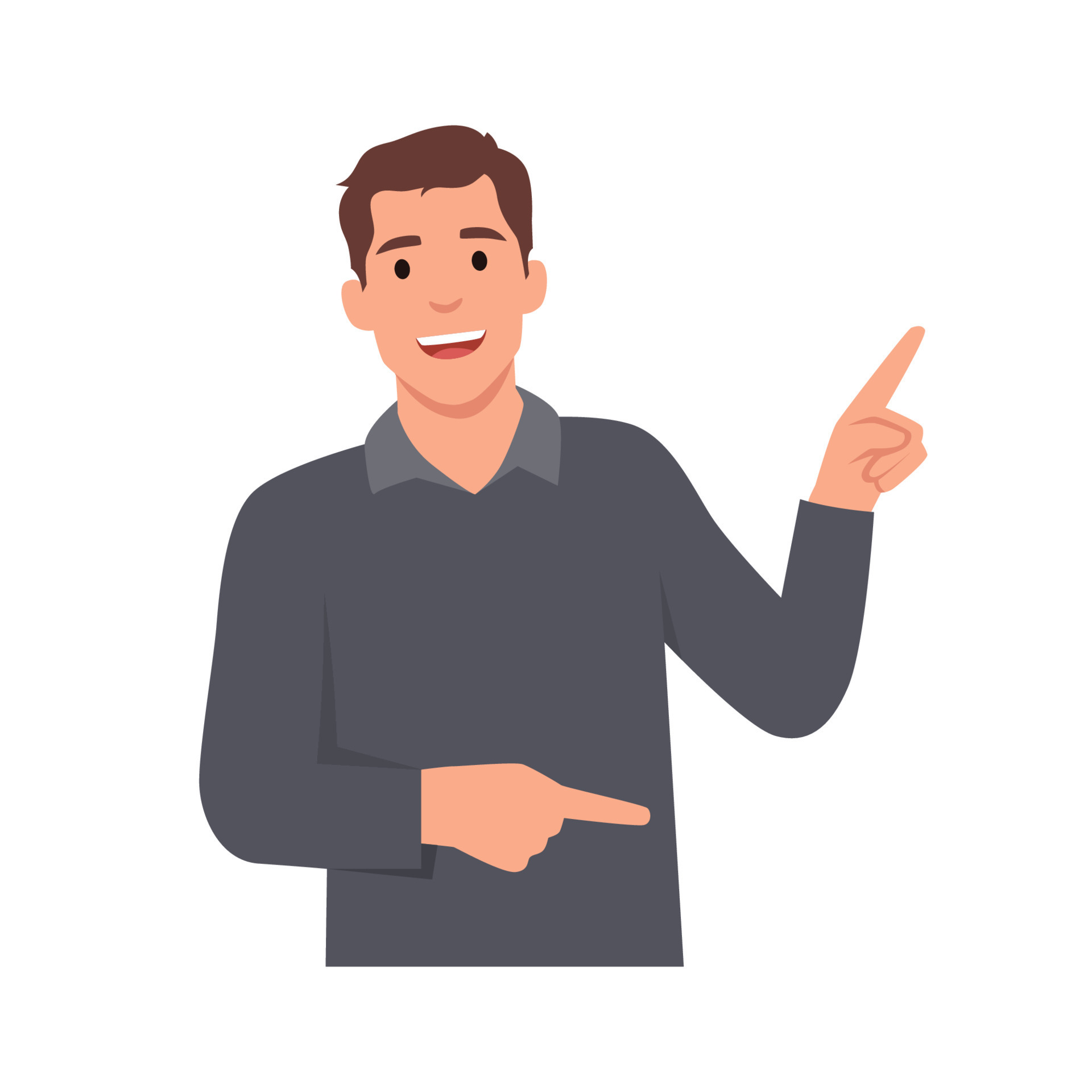 Young man pointing away hands together and showing or presenting ... Young man pointing away hands together and showing or presenting ...