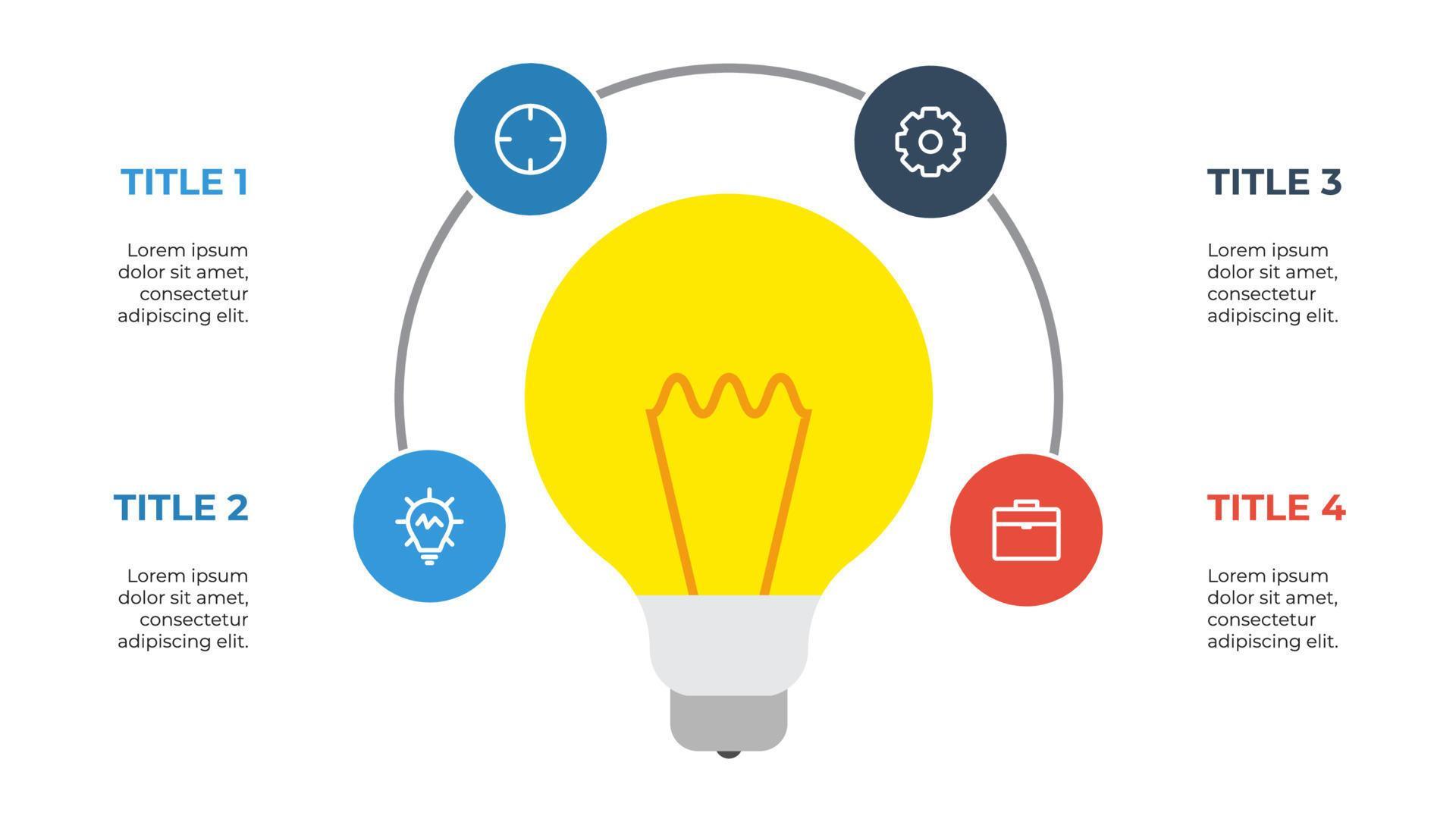 5 points circle infographic element vector with light bulb, business idea visualization, steps ...