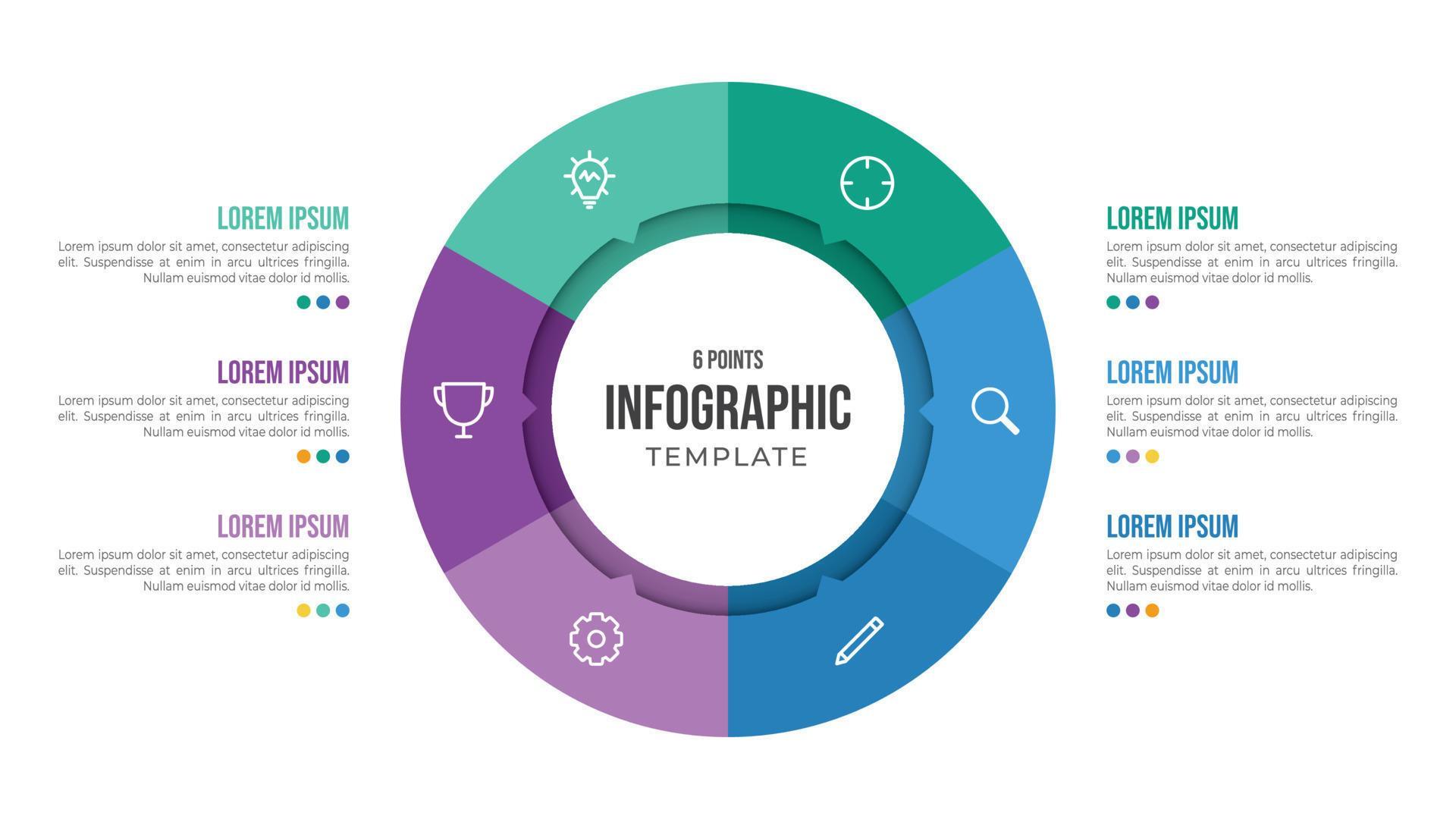 6 points circular infographic element template with icons and colorful ...