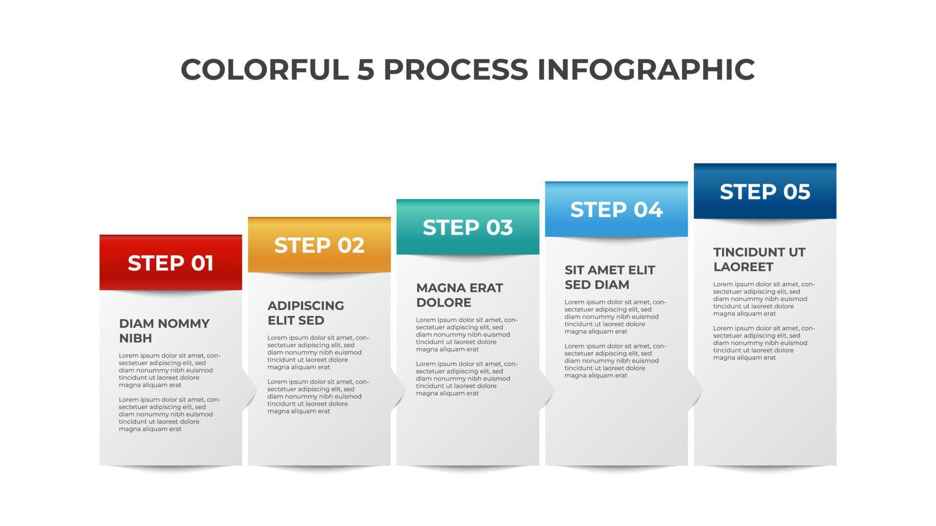 5 points of list diagram, ascending block of process layout template, infographic element vector ...
