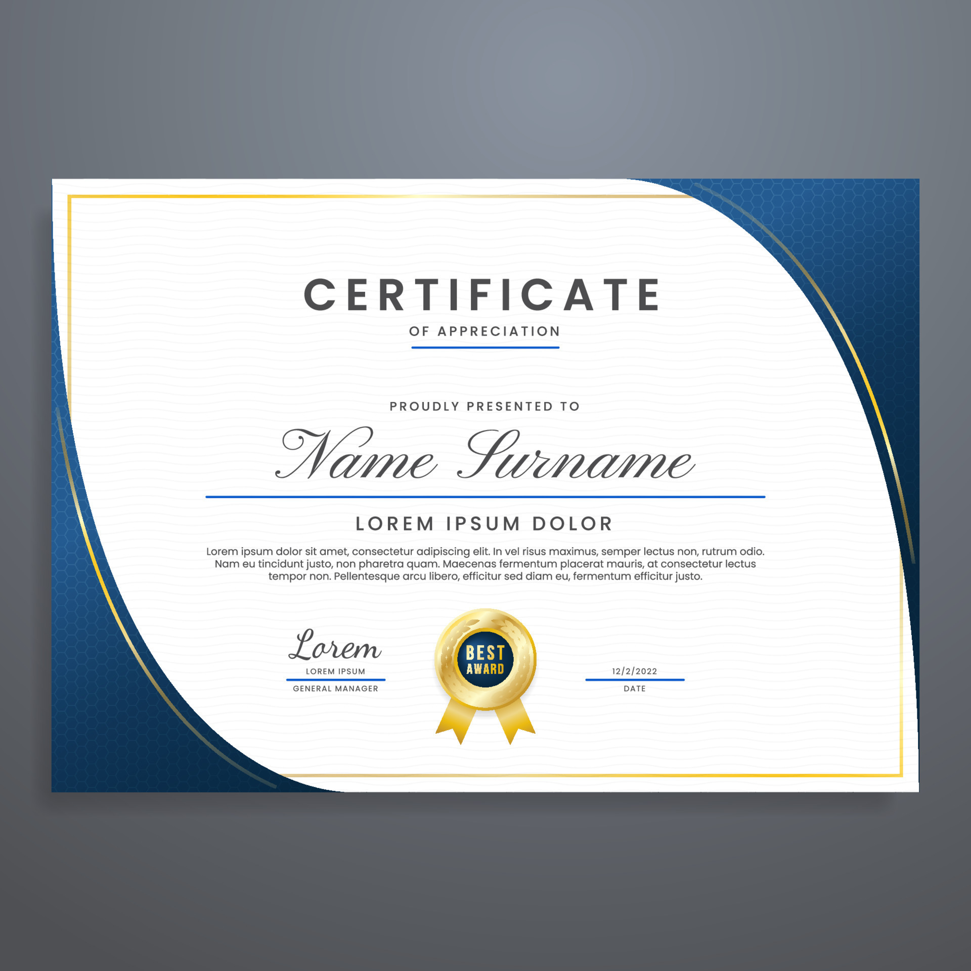 blue and gold certificate template, modern and luxury multipurpose ... blue and gold certificate template, modern and luxury multipurpose ...
