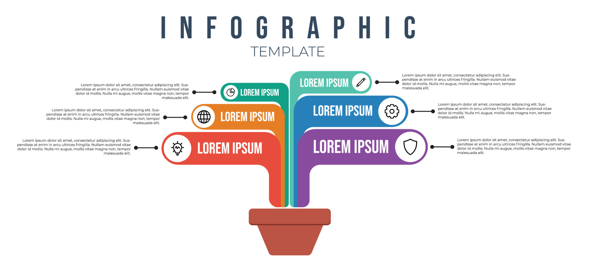 Tree shaped data visualization, infographic element vector with 6 ...