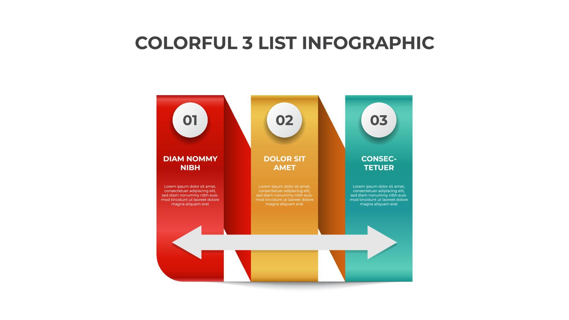 Continuous list diagram with 3 points, infographic element layout template vector 16891550 ...