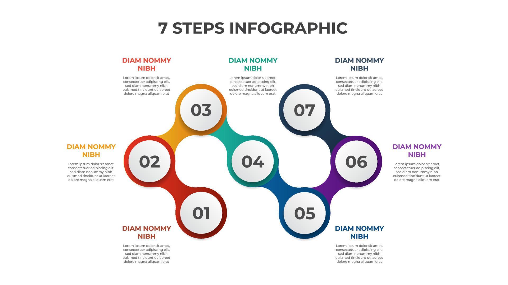 7 points of steps, connected circle list diagram with number of sequence, infographic element ...