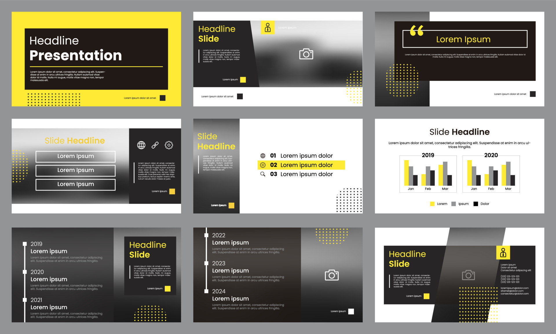 Yellow and white presentation template layout. Business data ...