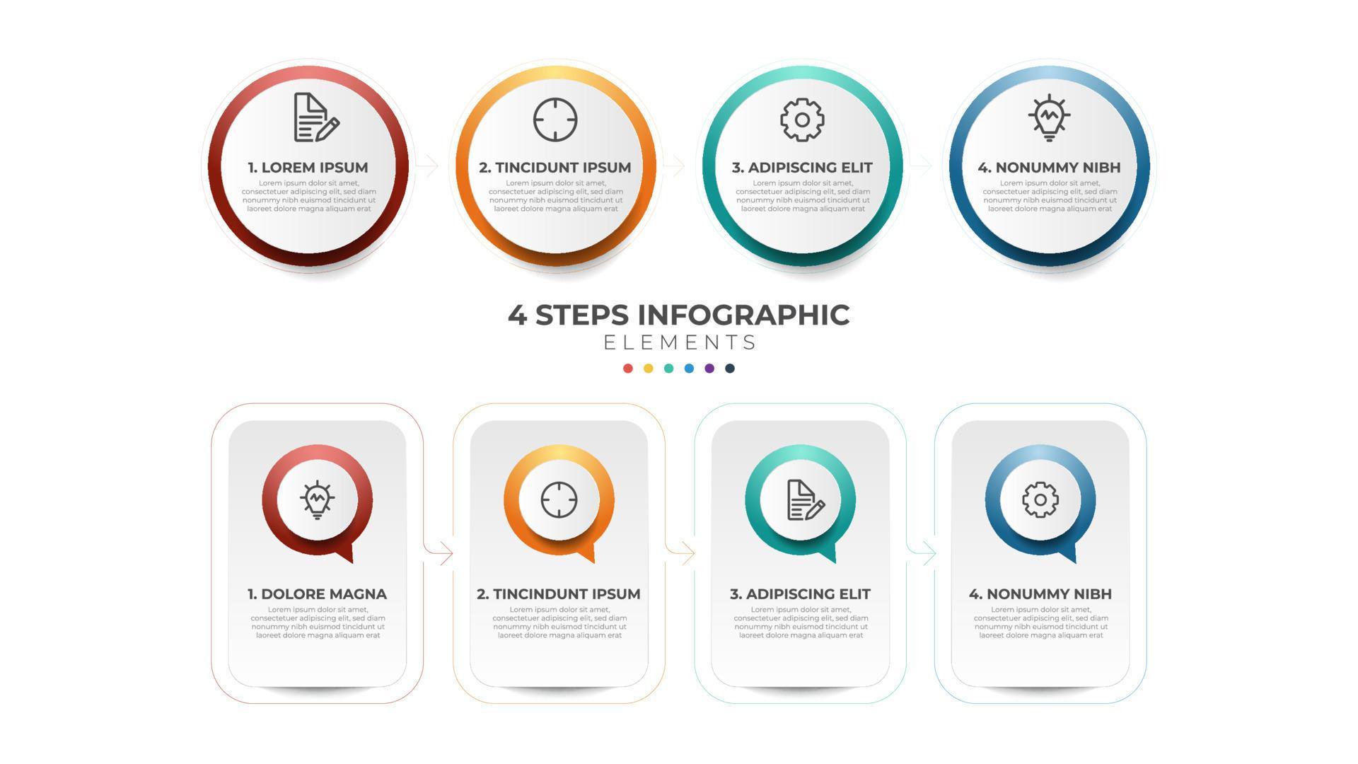 4 list of steps, horizontal sequence with icon and number, infographic element template layout ...