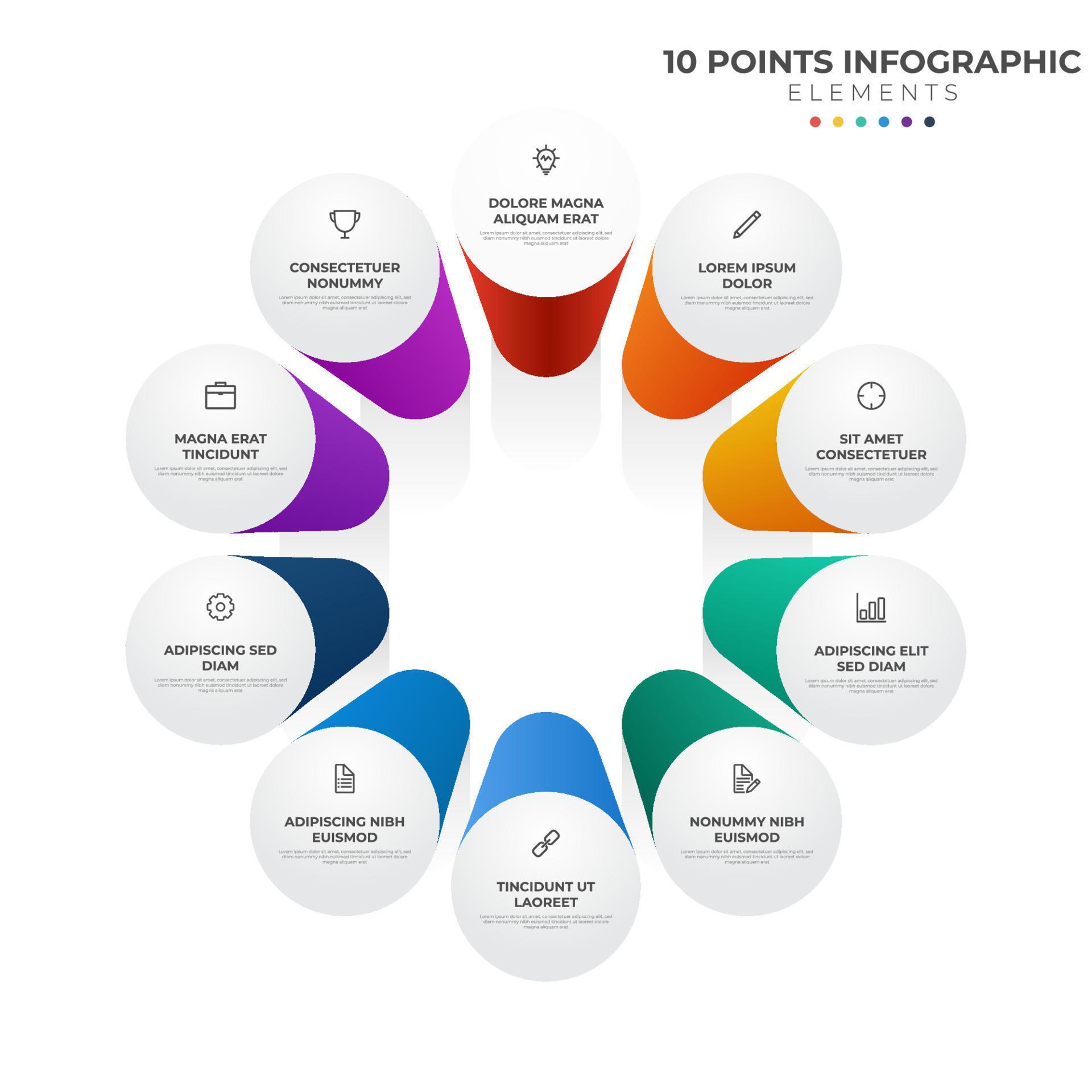10 points circular infographic element, cycle layout diagram with icon ...