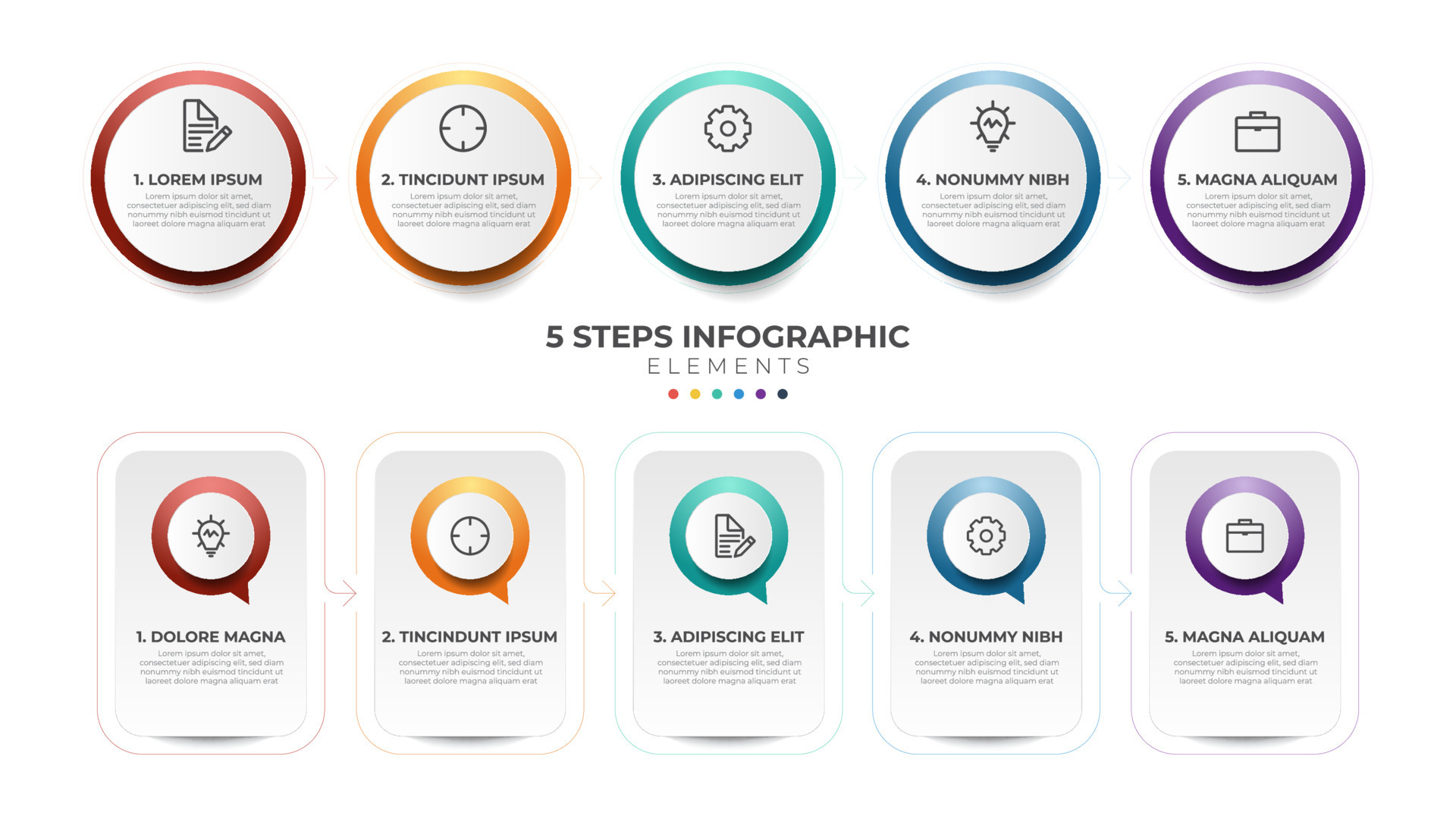 5 list of steps, horizontal sequence with icon and number, infographic element template layout ...