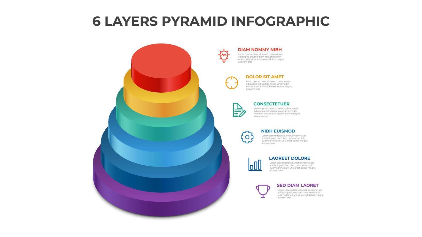 6 layers of pyramid infographic element vector, layout template for ...