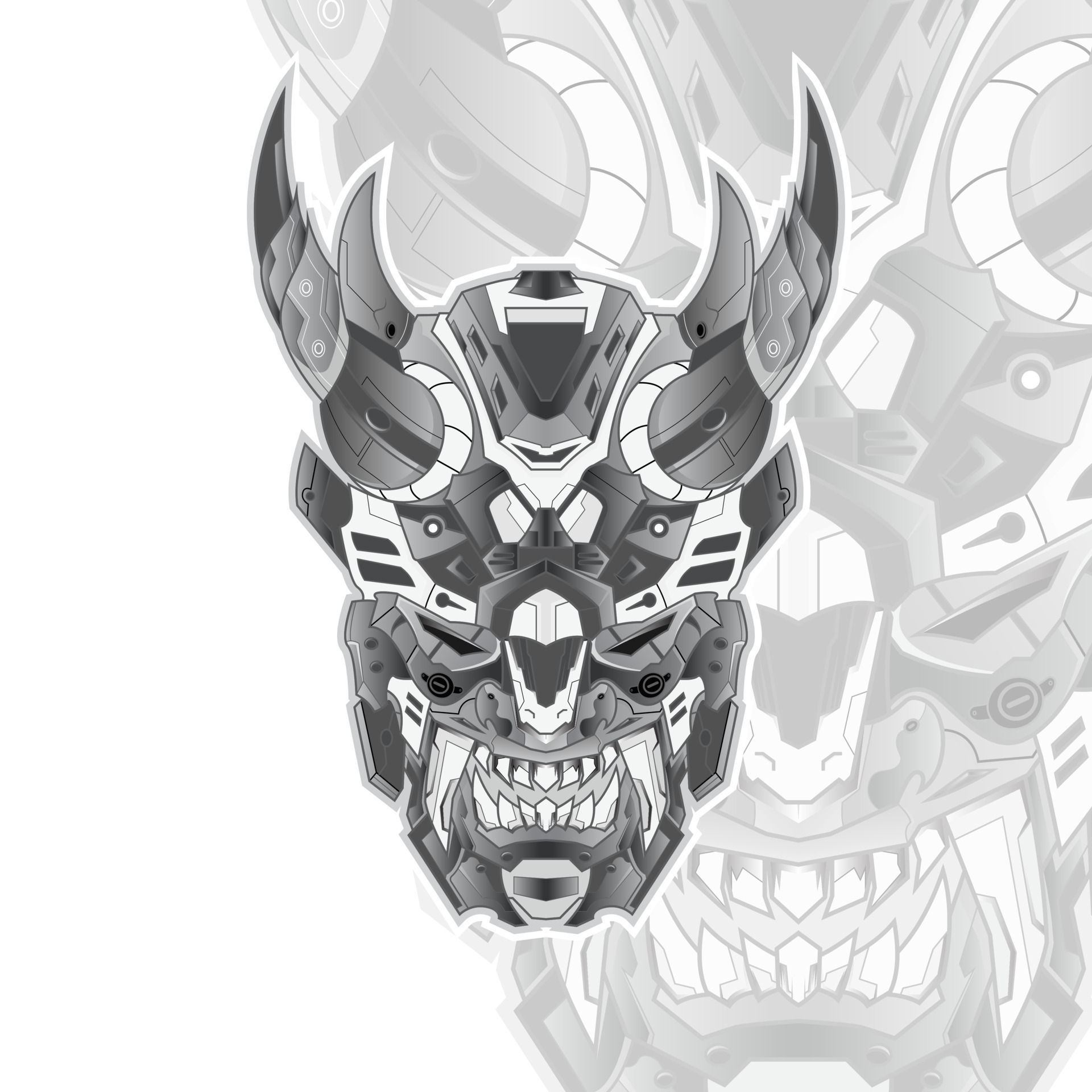 Mecha Cyberpunk Japanese Oni Mask Vector Stock Illustration With Face In Isolated Background