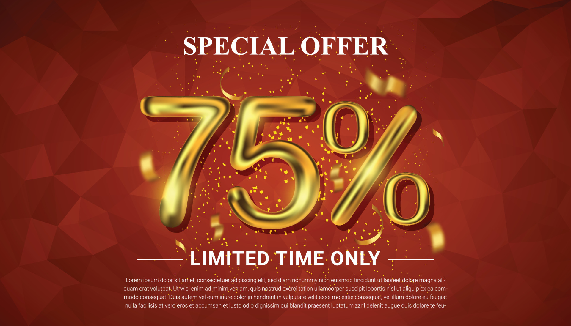 75 percent off selling voucher with 3d golden number vector 16895868 Vector Art at Vecteezy