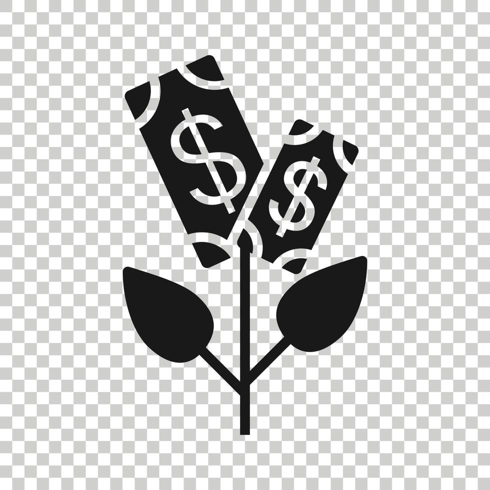 Growth profit icon in flat style. Flower with money vector illustration on white isolated ...