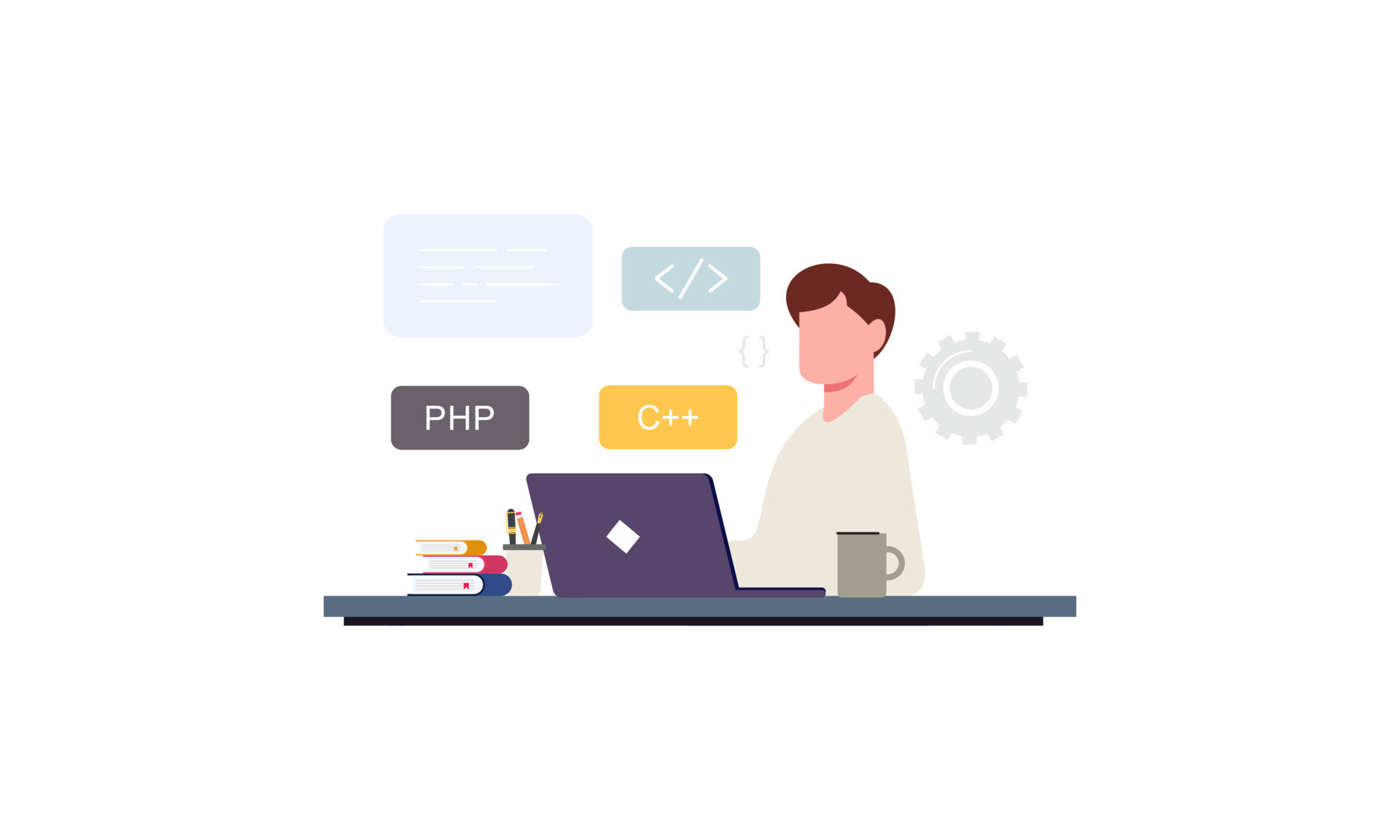 Man Programmer Is Working On His Laptop Coding And Programming 16915098 Vector Art At Vecteezy