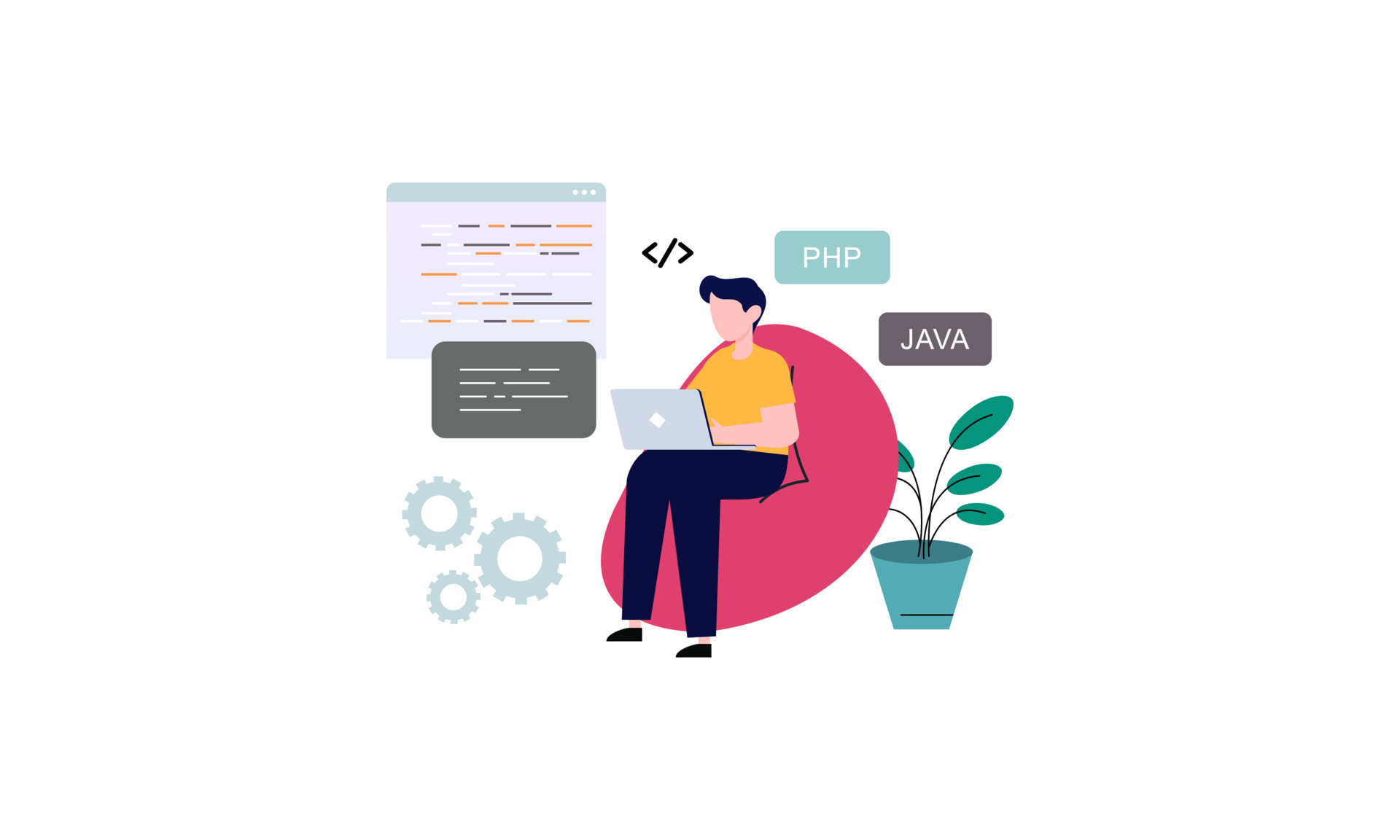 Man Programmer Is Working On His Laptop Coding And Programming 16915100 Vector Art At Vecteezy